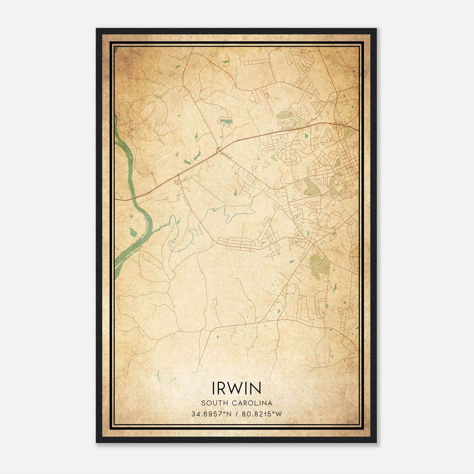Vintage Irwin South Carolina Map Poster, Irwin SC City Road Wall Art ...