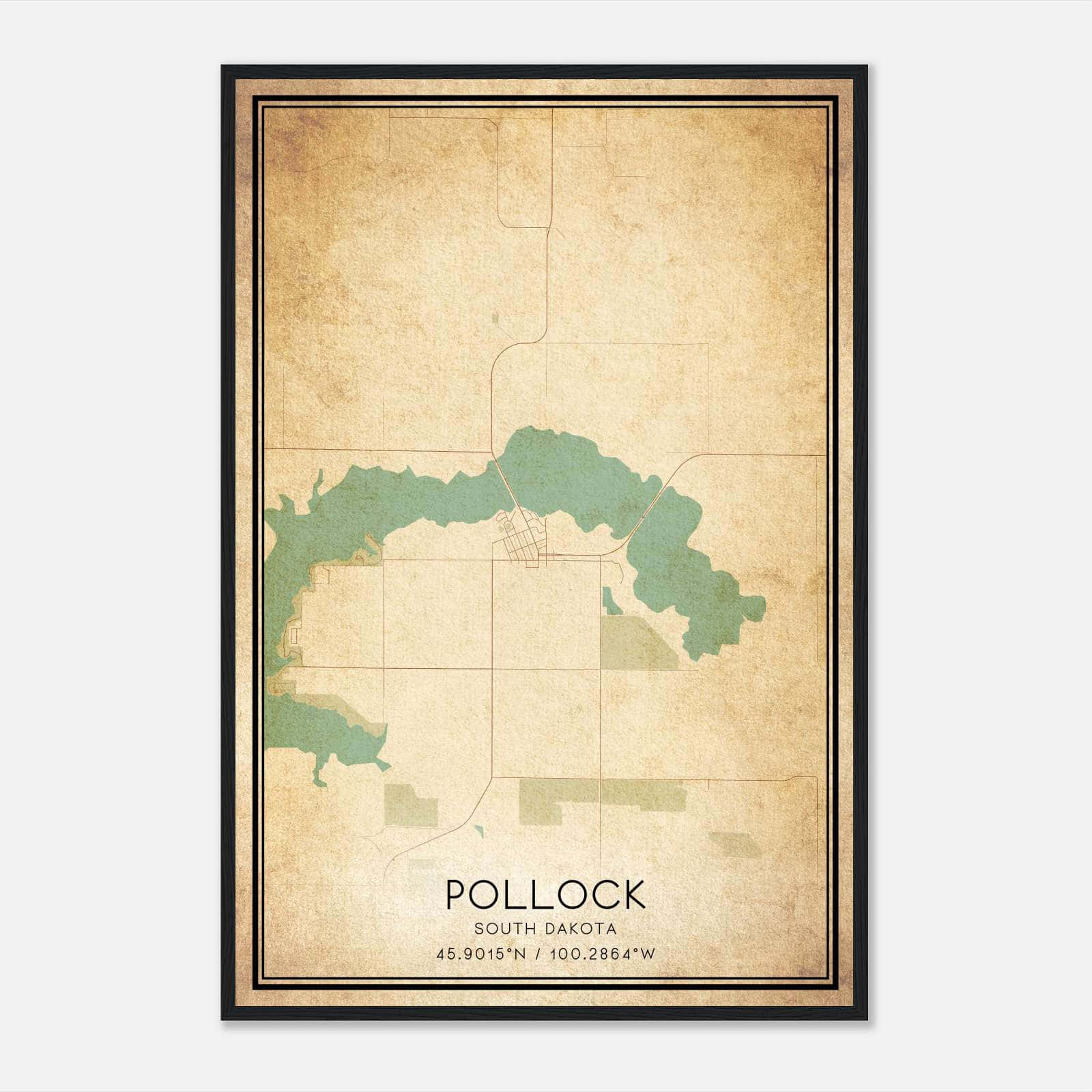 Vintage Pollock South Dakota Map Poster, Pollock SD City Road Wall Art ...