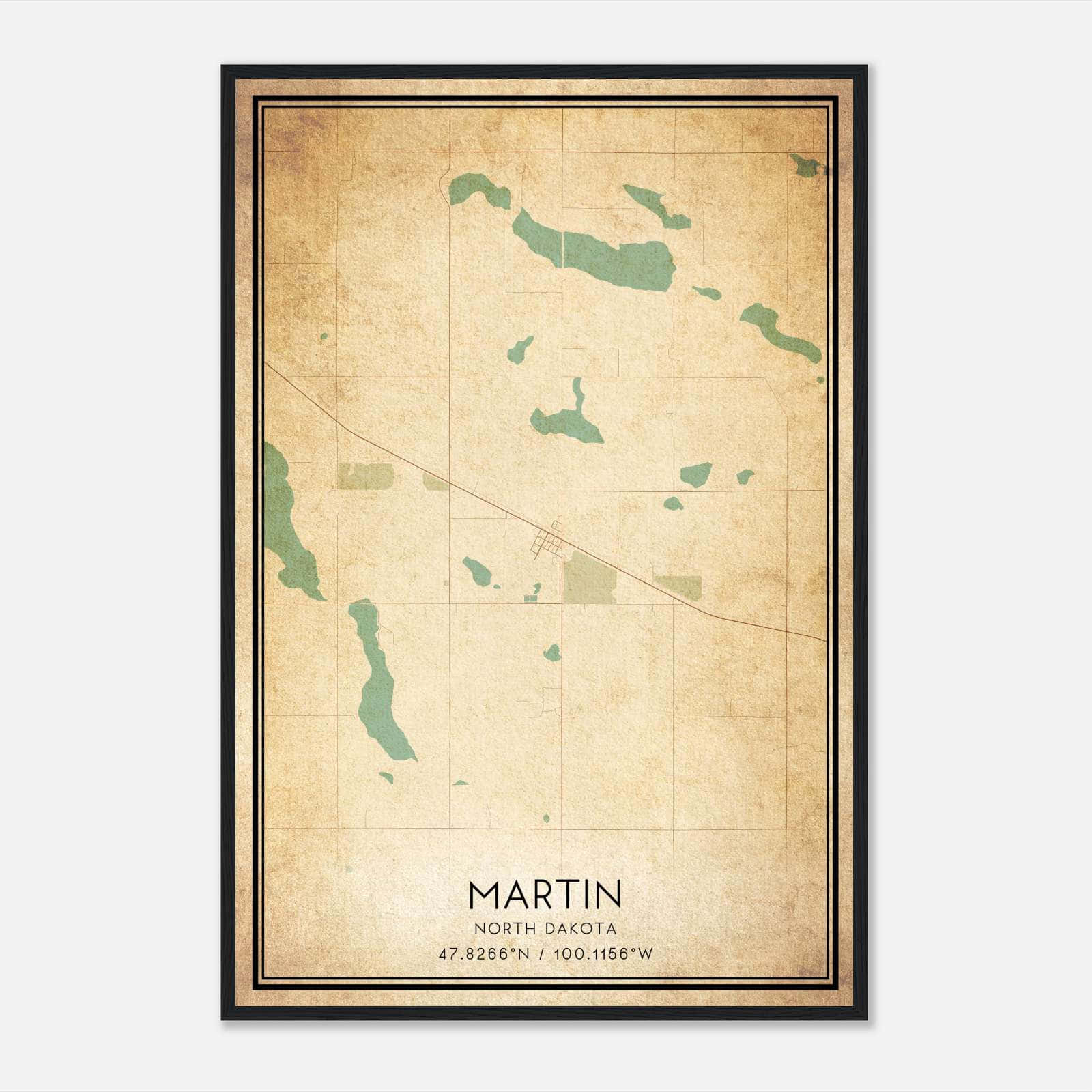 Vintage Martin North Dakota Map Poster, Martin ND City Road Wall Art ...