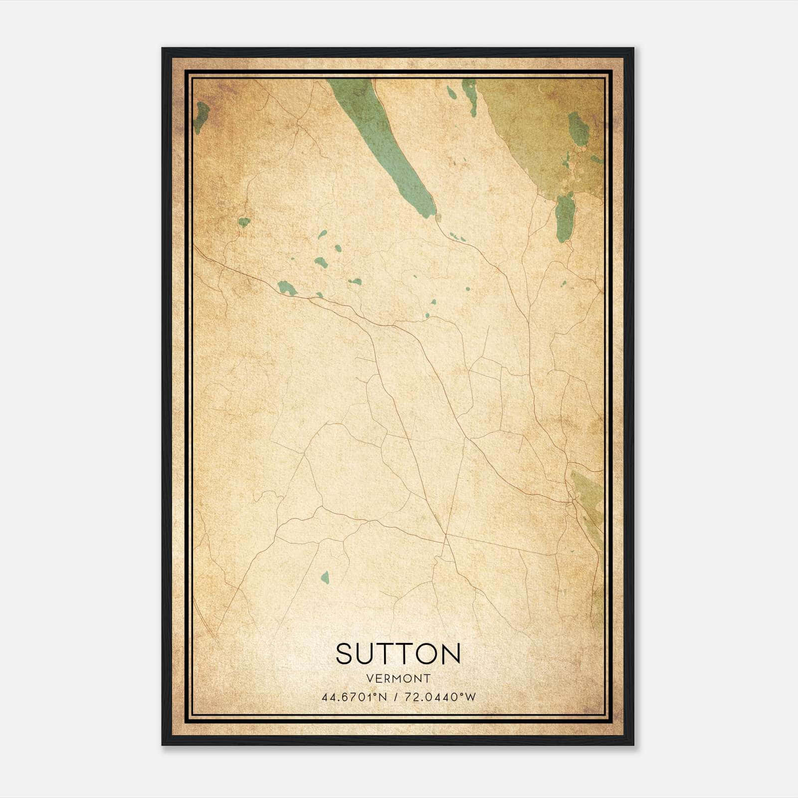 Vintage Sutton Vermont Map Poster, Sutton VT City Road Wall Art Print ...
