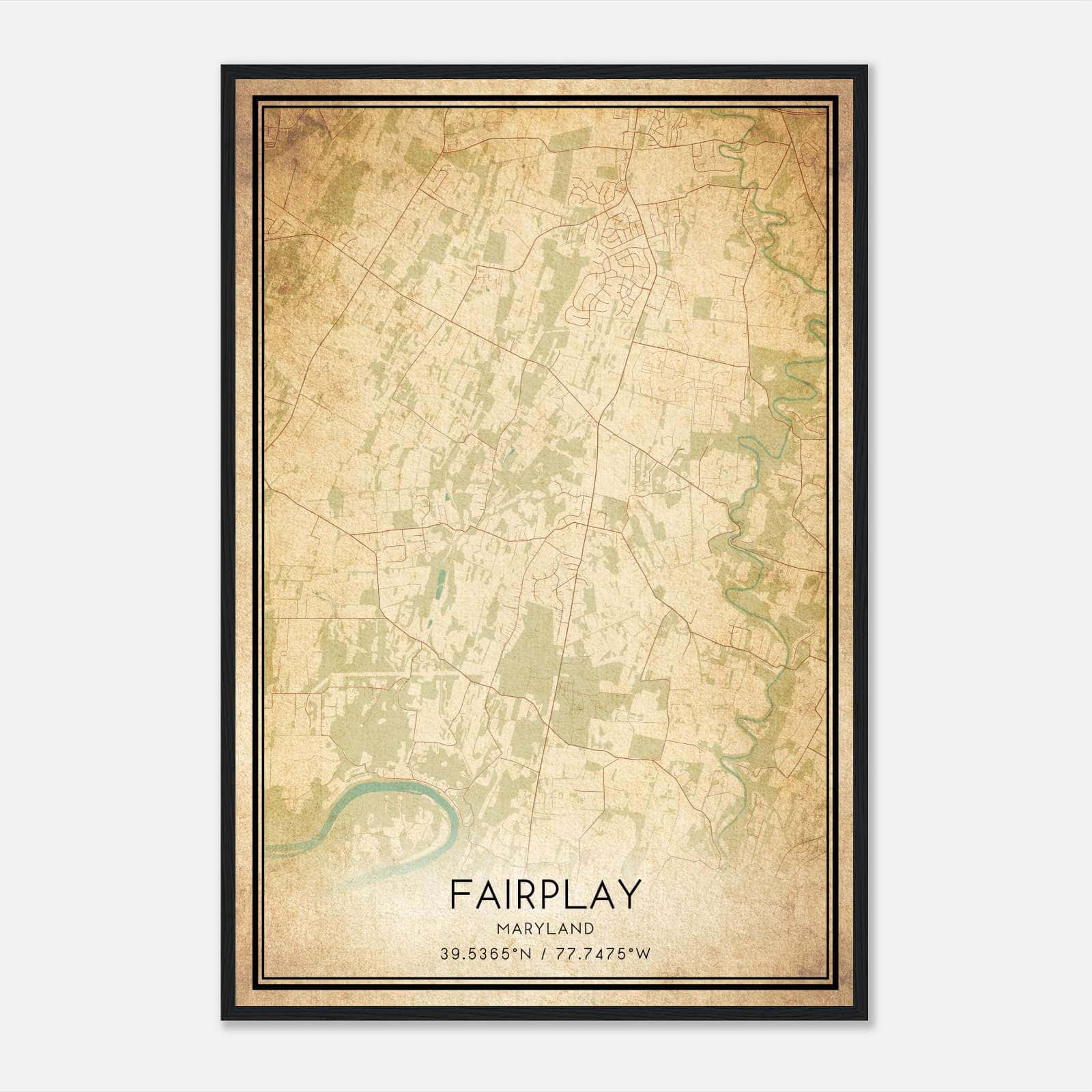 Vintage Fairplay Maryland Map Poster, Fairplay MD City Road Wall Art ...