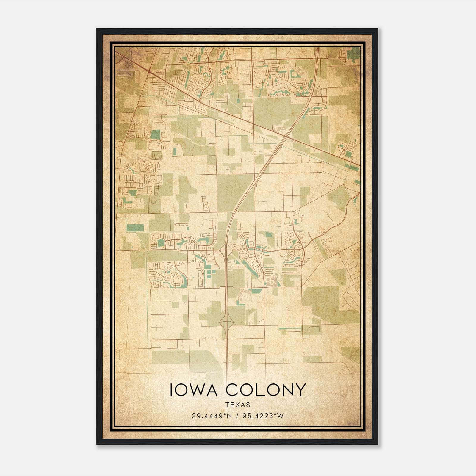 Vintage Iowa Colony Texas Map Poster, Iowa Colony TX City Road Wall Art ...