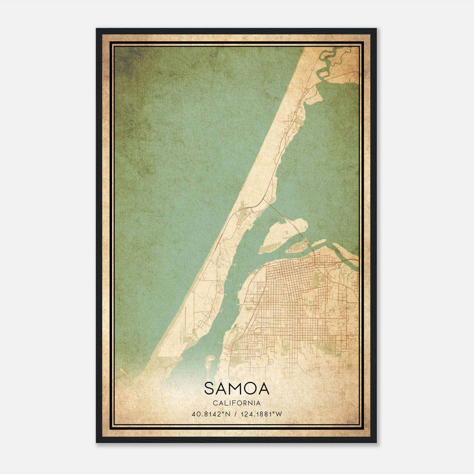 Vintage Samoa California Map Poster, Samoa CA City Road Wall Art Print ...