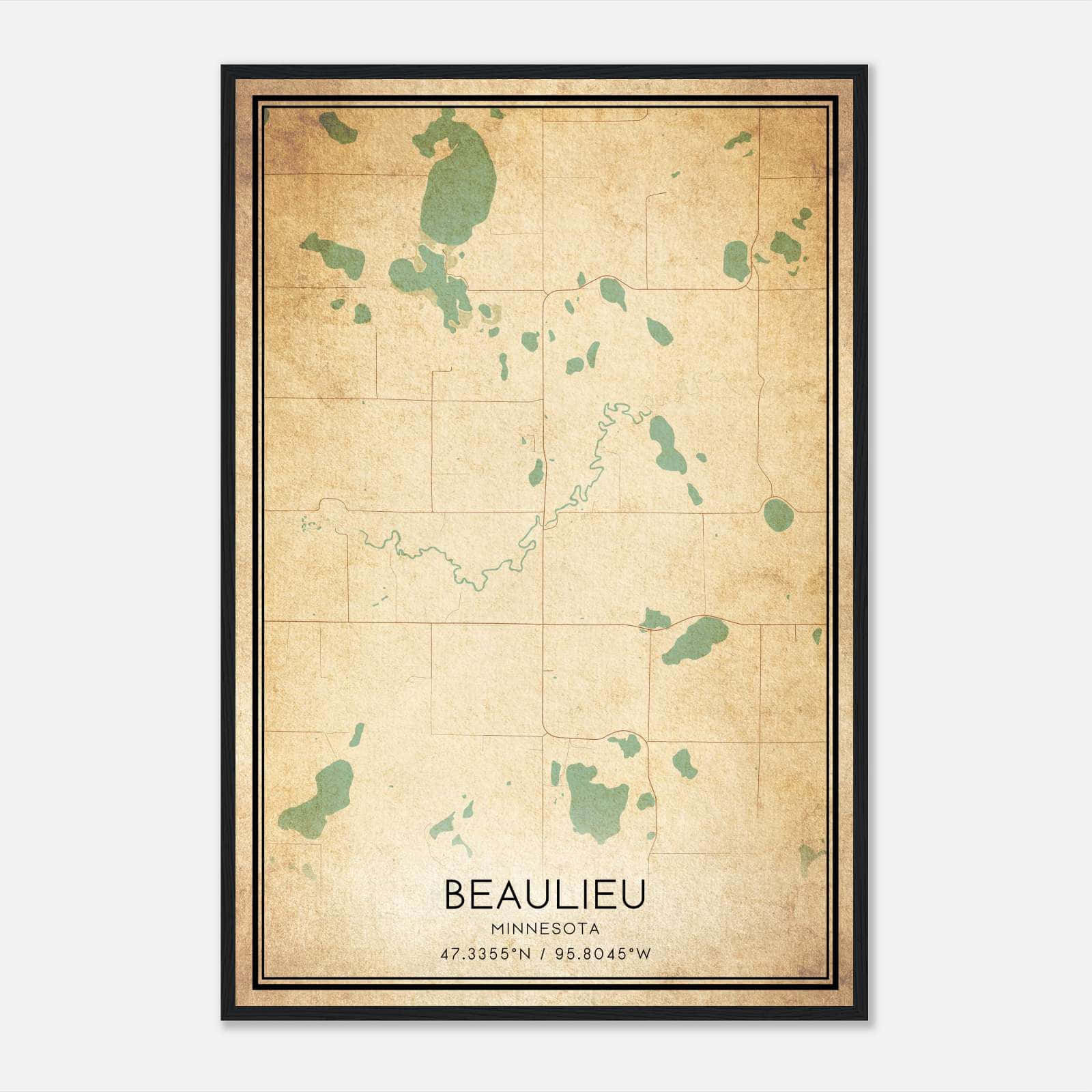 Vintage Beaulieu Minnesota Map Poster, Beaulieu MN City Road Wall Art ...