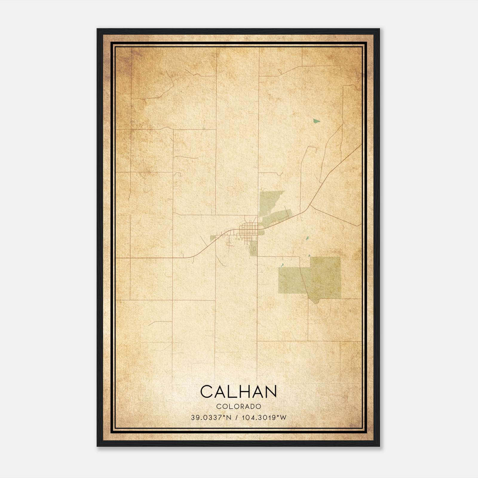 Vintage Calhan Colorado Map Poster, Calhan CO City Road Wall Art Print ...