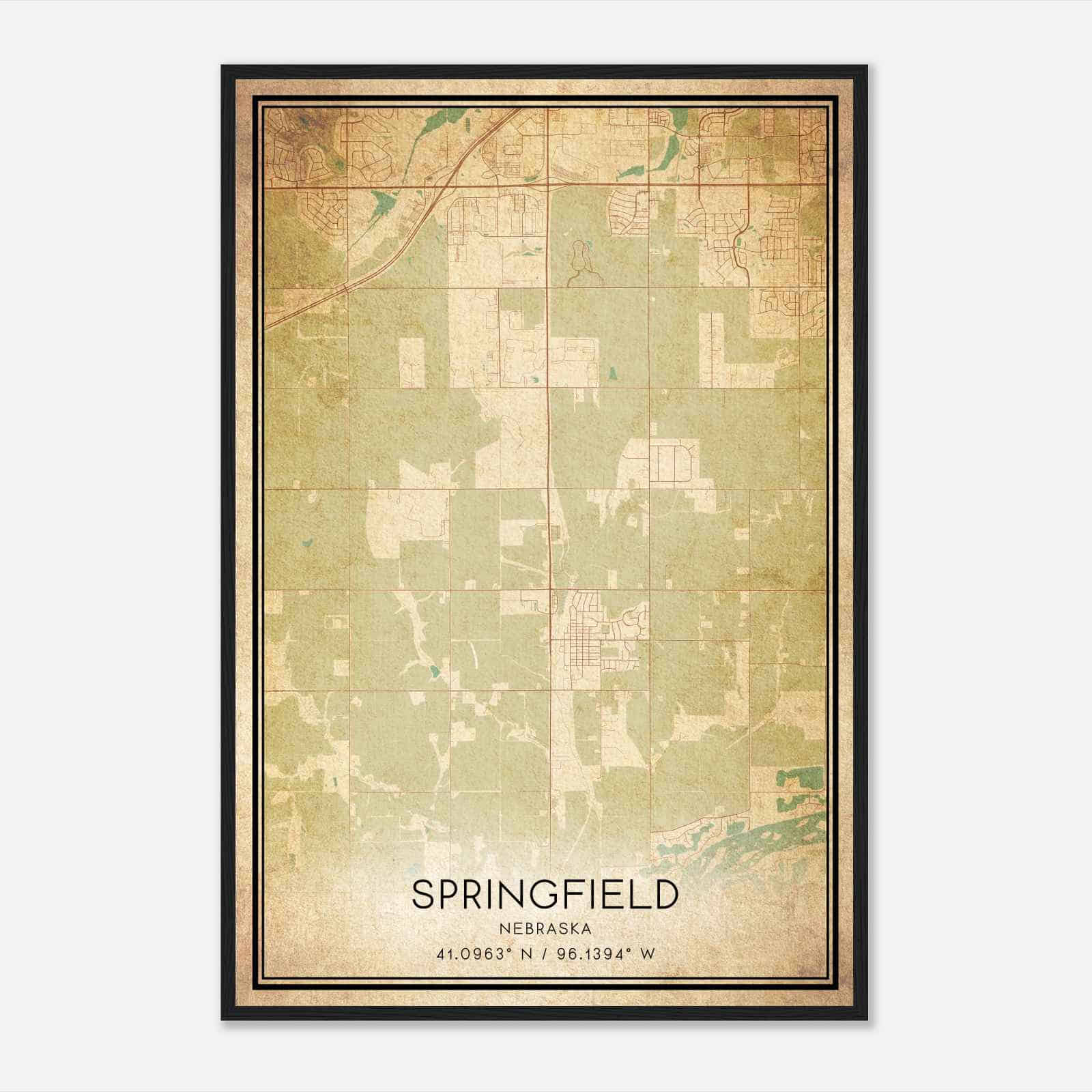 Vintage Springfield Nebraska Map Poster, Springfield NE City Road Wall ...