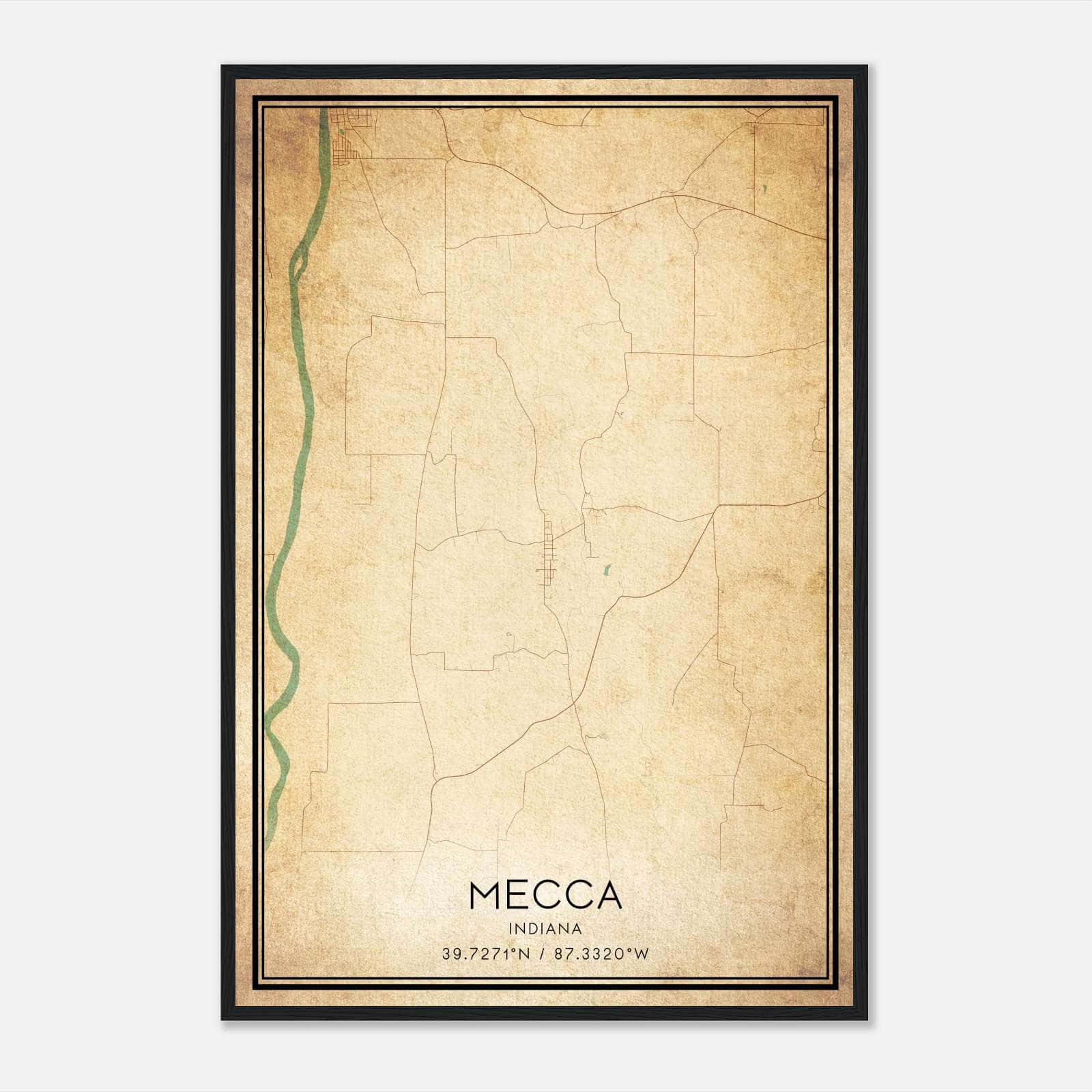 Vintage Mecca Indiana Map Poster, Mecca IN City Road Wall Art Print ...