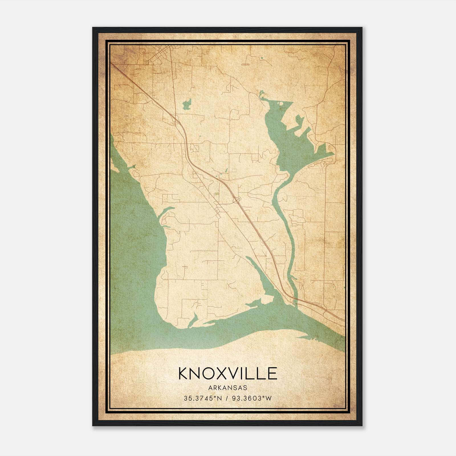 Vintage Knoxville Arkansas Map Poster, Knoxville AR City Road Wall Art Print - Custom Maps & Posters