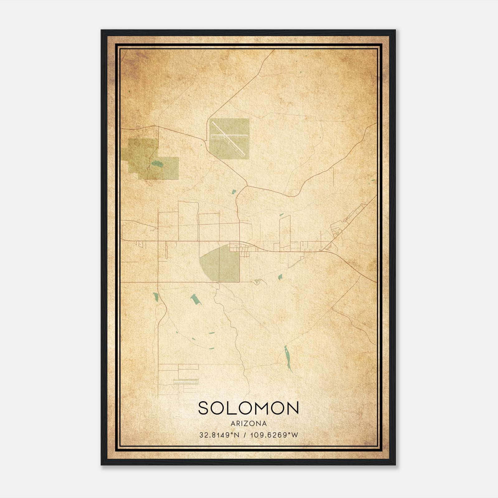 Vintage Solomon Arizona Map Poster, Solomon AZ City Road Wall Art Print ...