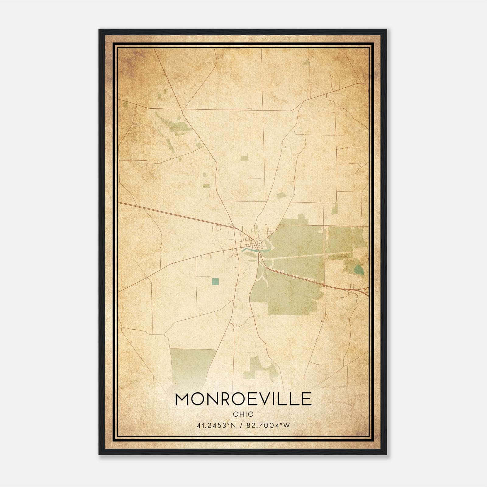 Vintage Monroeville Ohio Map Poster, Monroeville OH City Road Wall Art ...