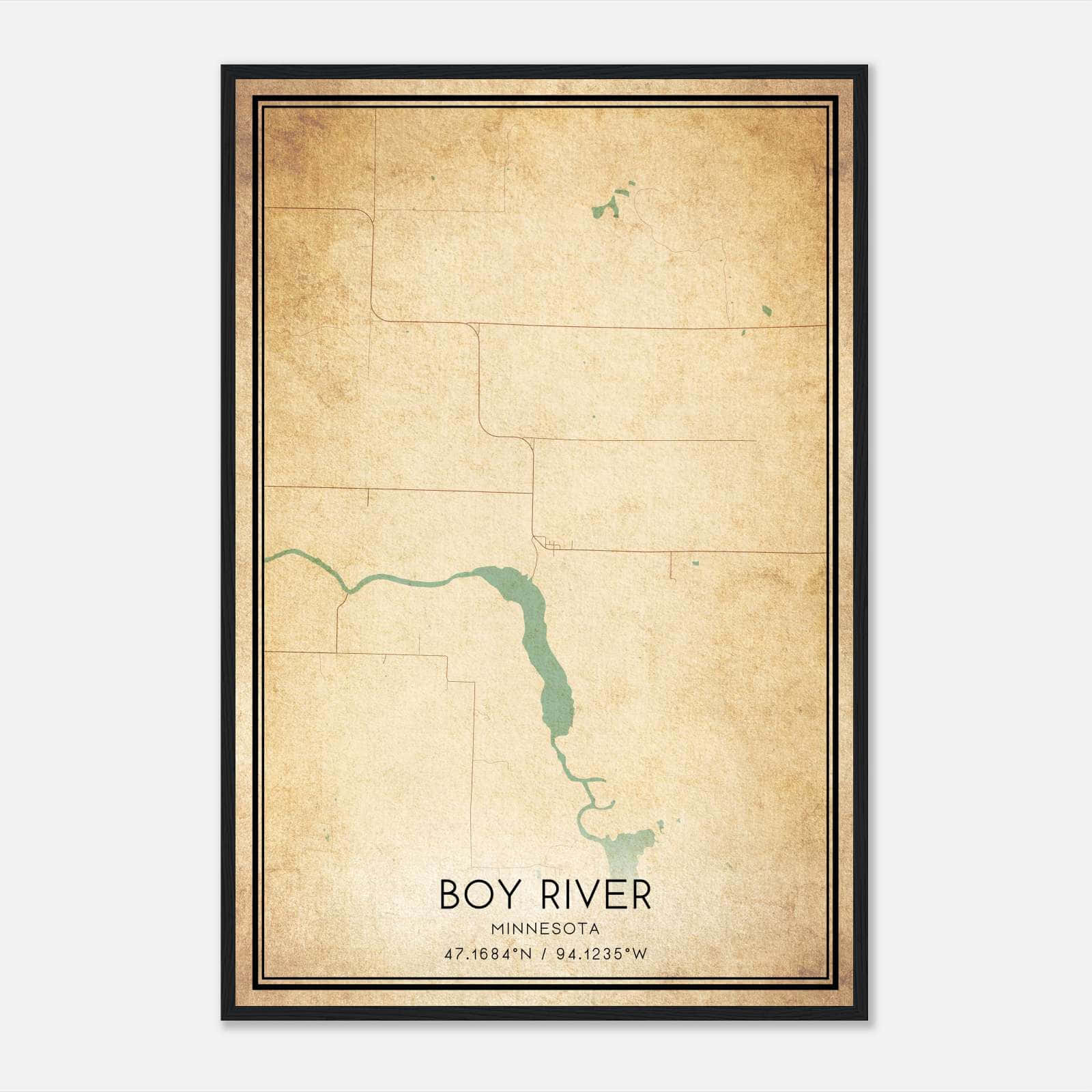 Vintage Boy River Minnesota Map Poster, Boy River MN City Road Wall Art ...