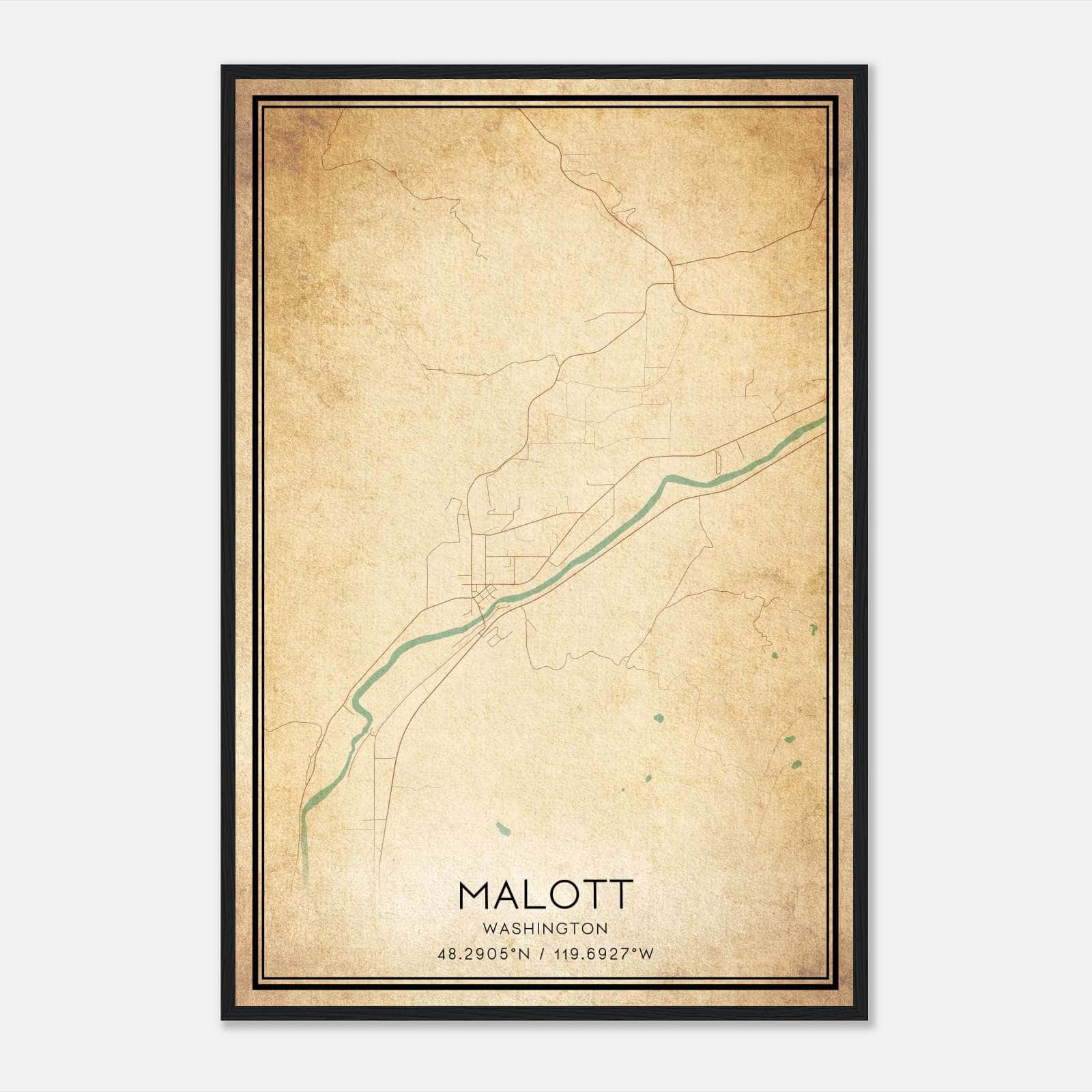 Vintage Malott Washington Map Poster, Malott WA City Road Wall Art ...