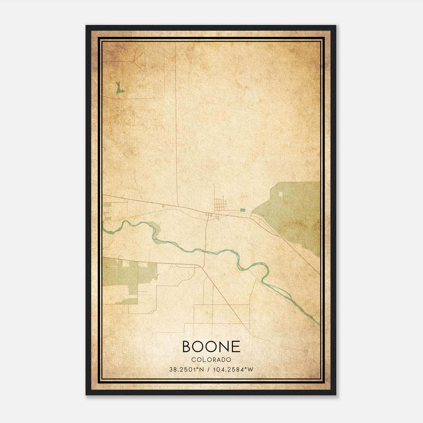 Vintage Boone Colorado Map Poster, Boone CO City Road Wall Art Print ...
