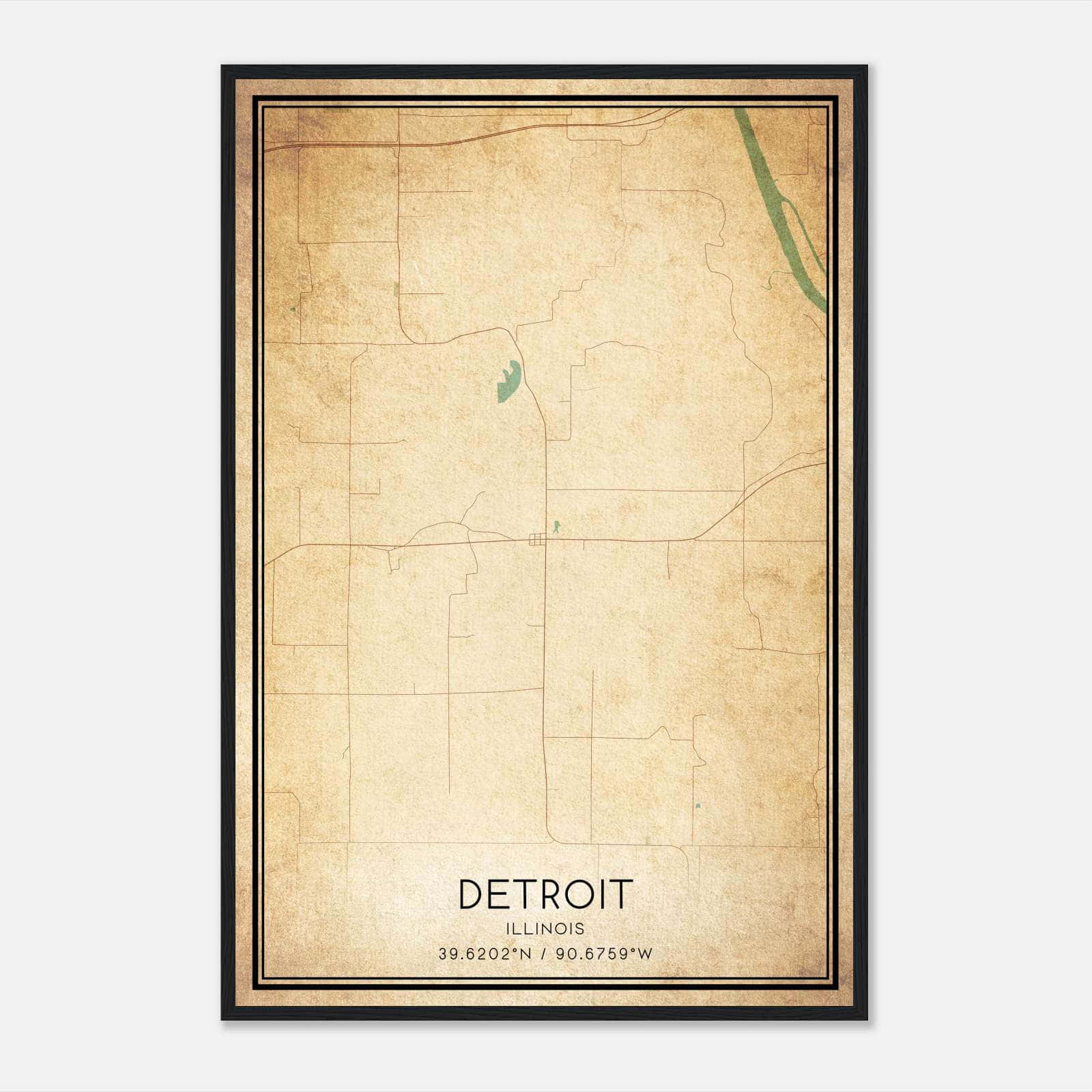 Vintage Detroit Illinois Map Poster, Detroit IL City Road Wall Art ...