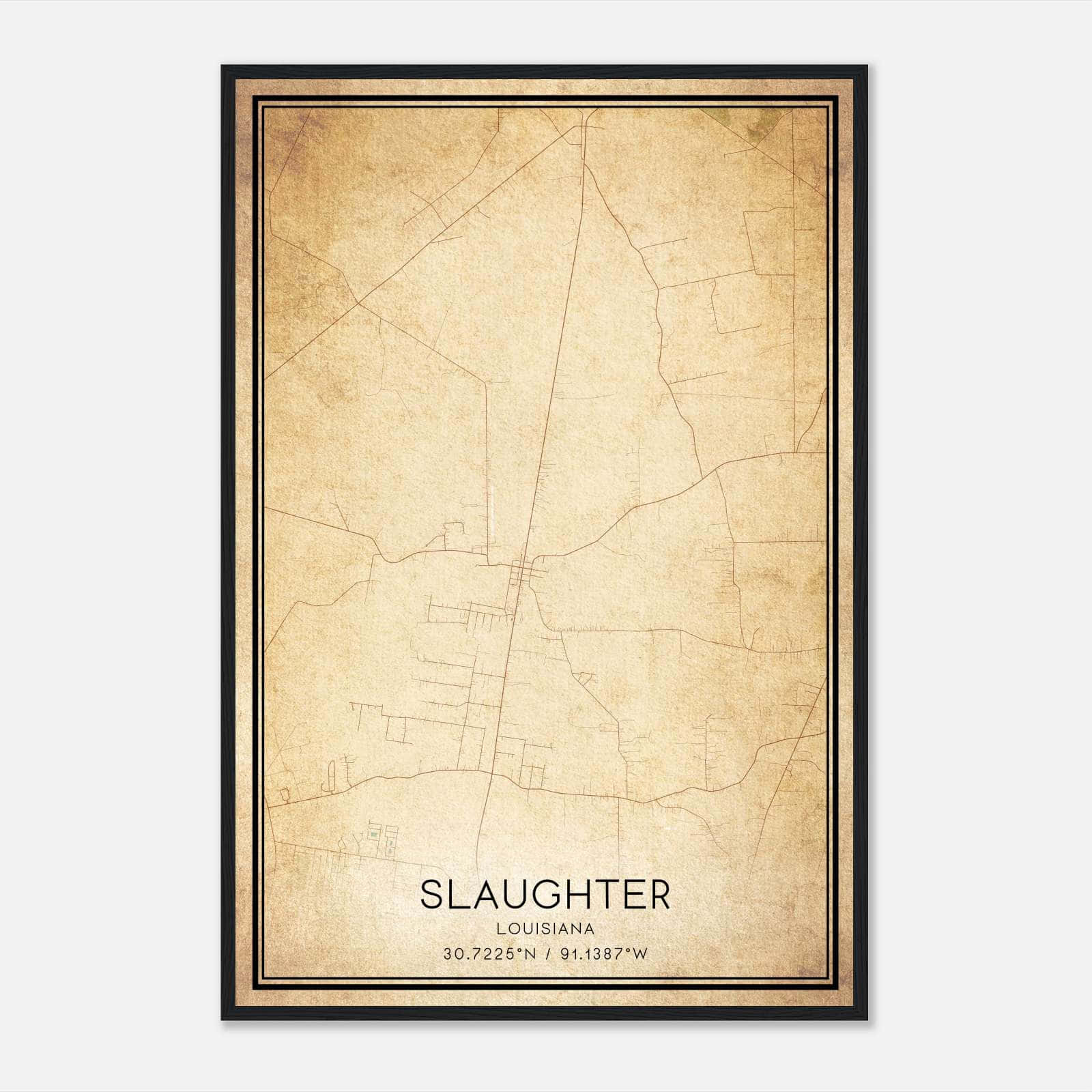 Vintage Slaughter Louisiana Map Poster, Slaughter LA City Road Wall Art ...