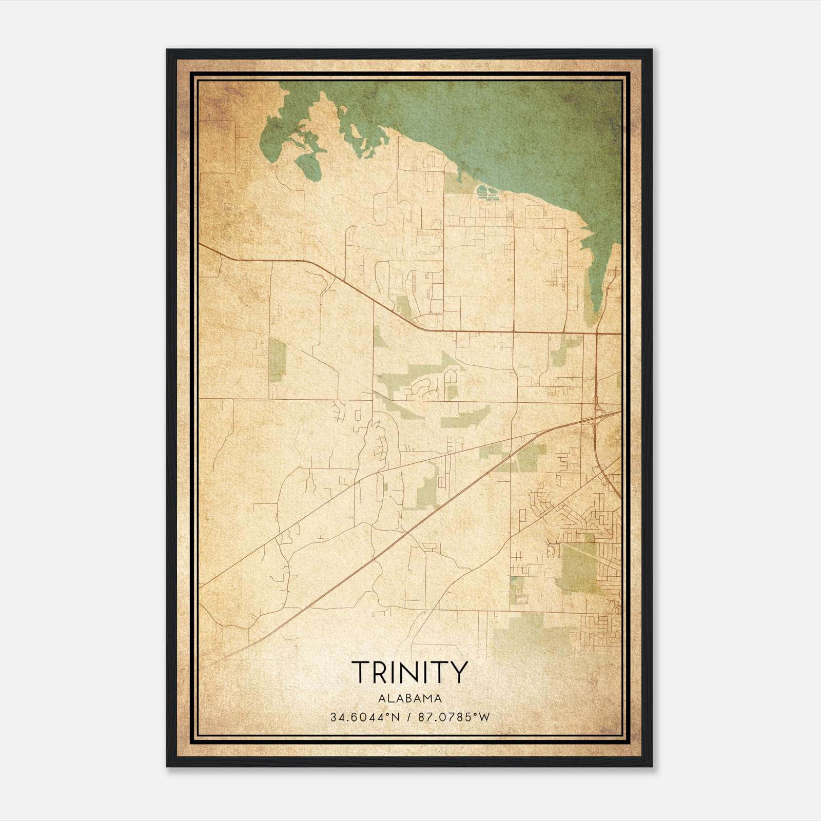 Vintage Trinity Alabama Map Poster, Trinity AL City Road Wall Art Print ...