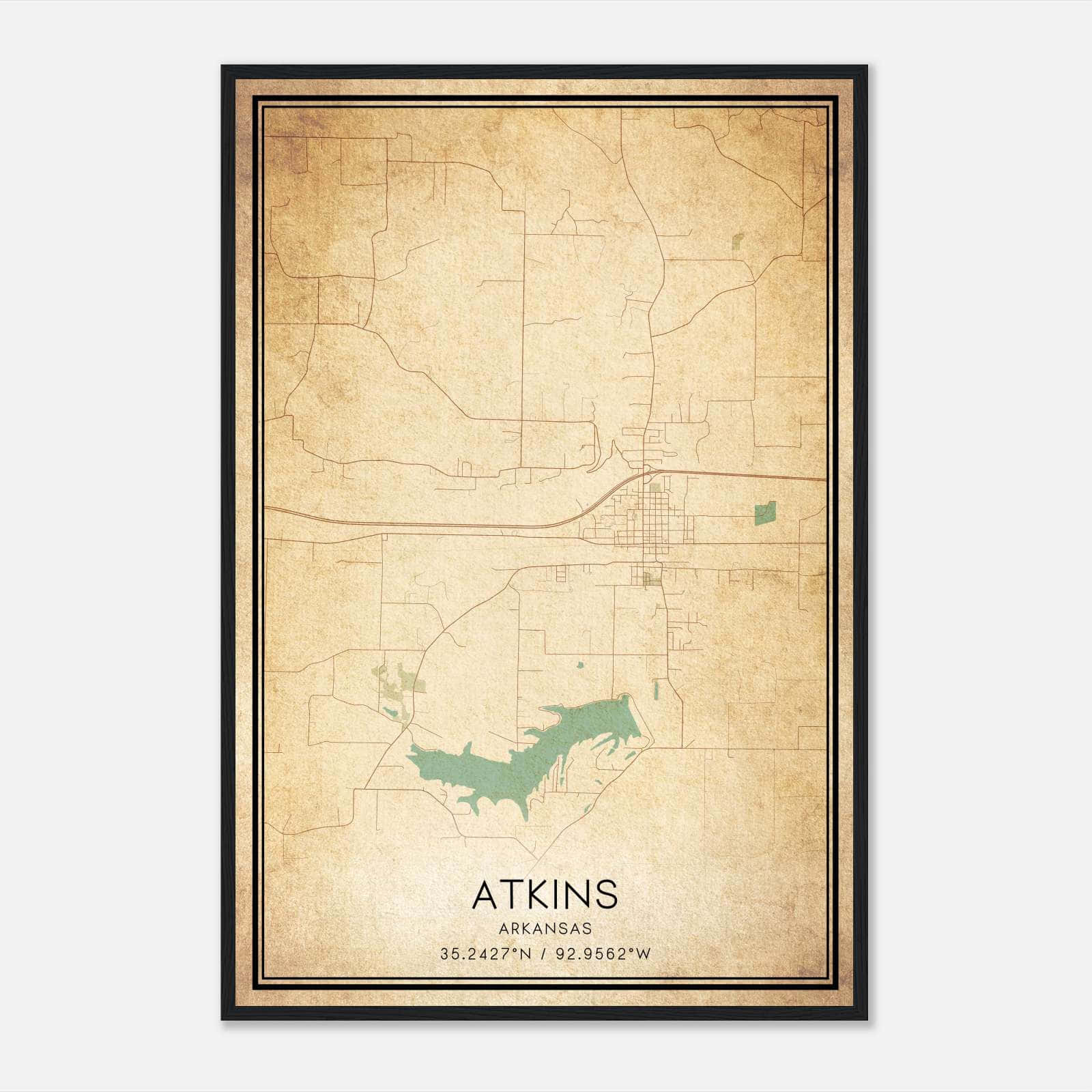 Vintage Atkins Arkansas Map Poster, Atkins AR City Road Wall Art Print ...