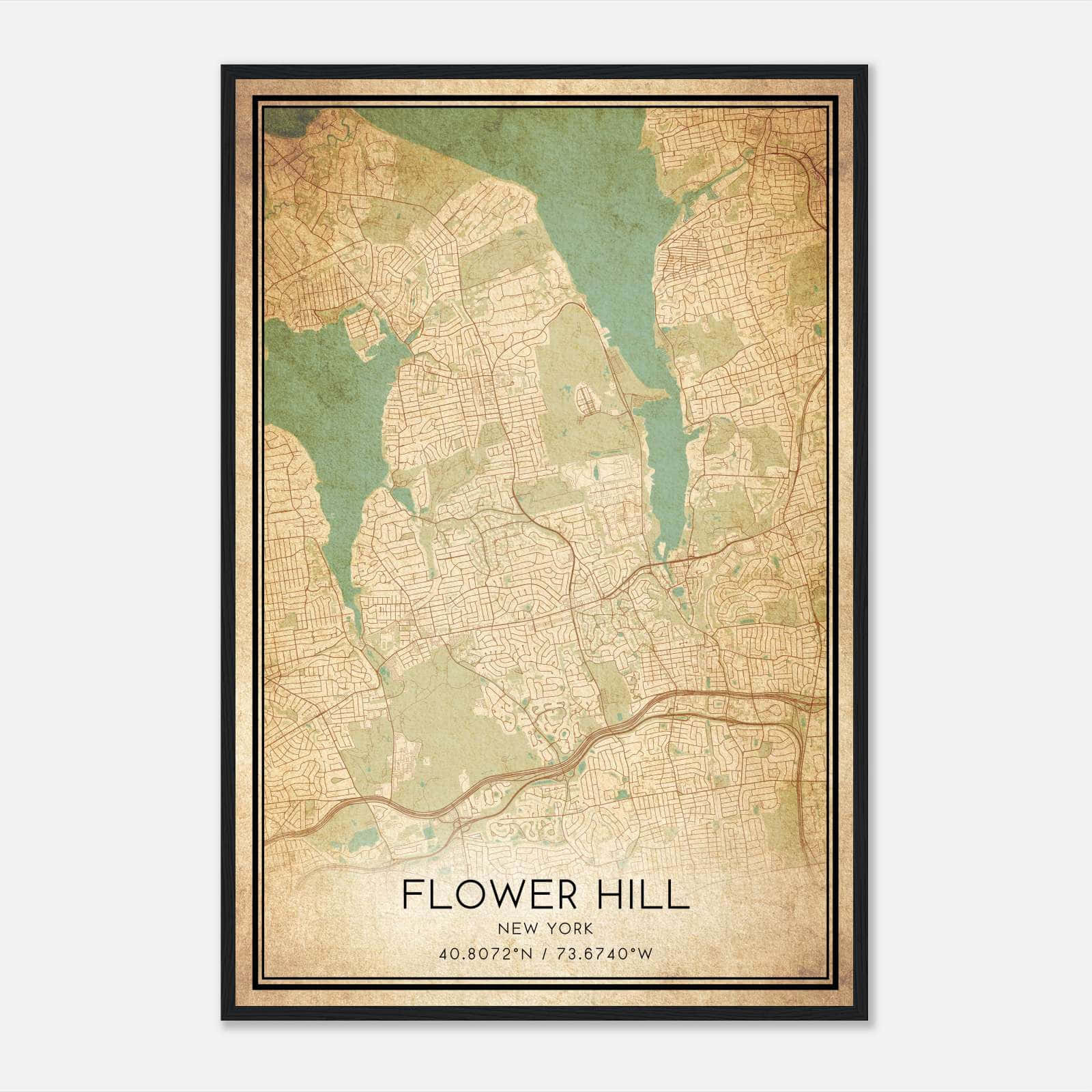 Vintage Flower Hill New York Map Poster, Flower Hill NY City Road Wall ...