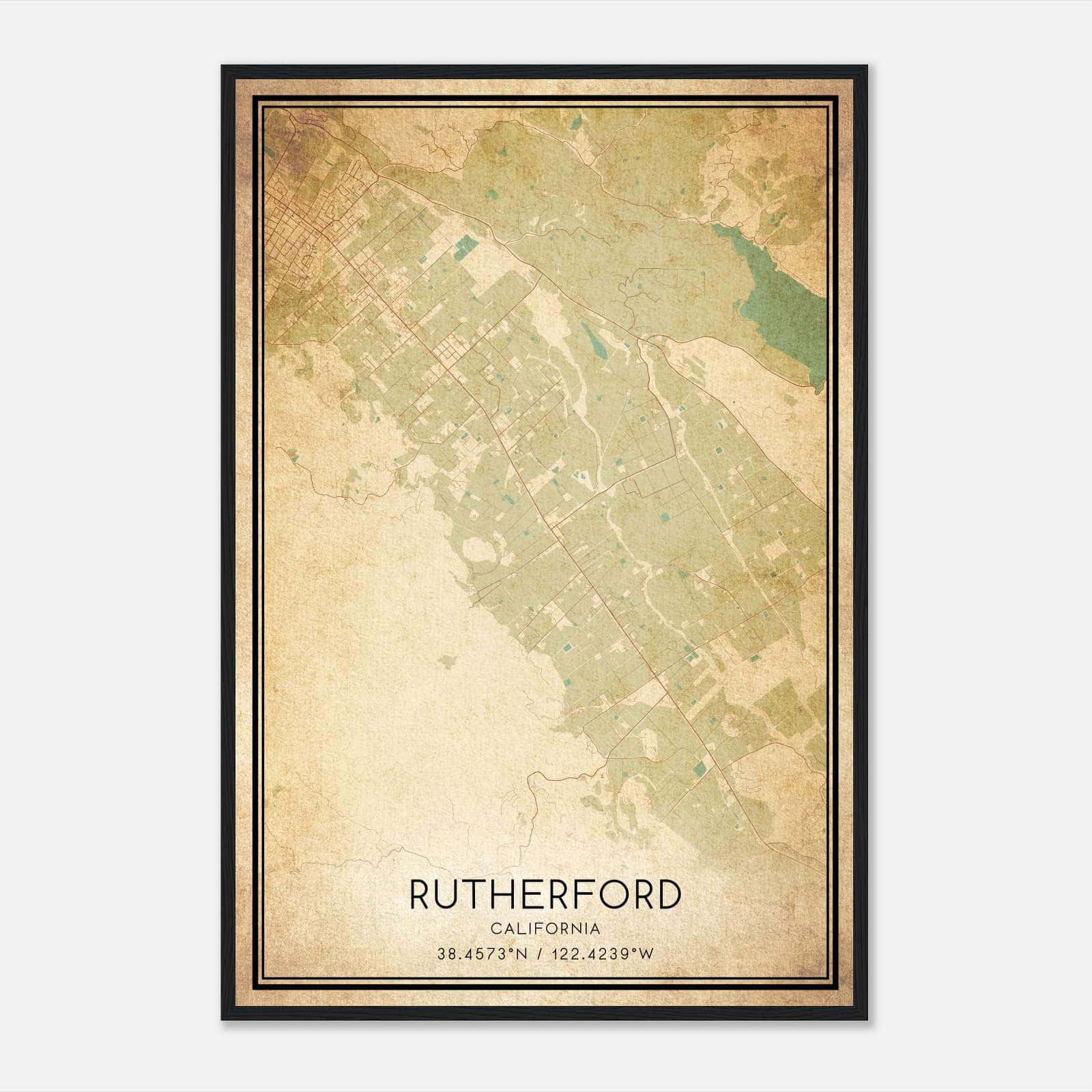 Vintage Rutherford California Map Poster, Rutherford CA City Road Wall ...