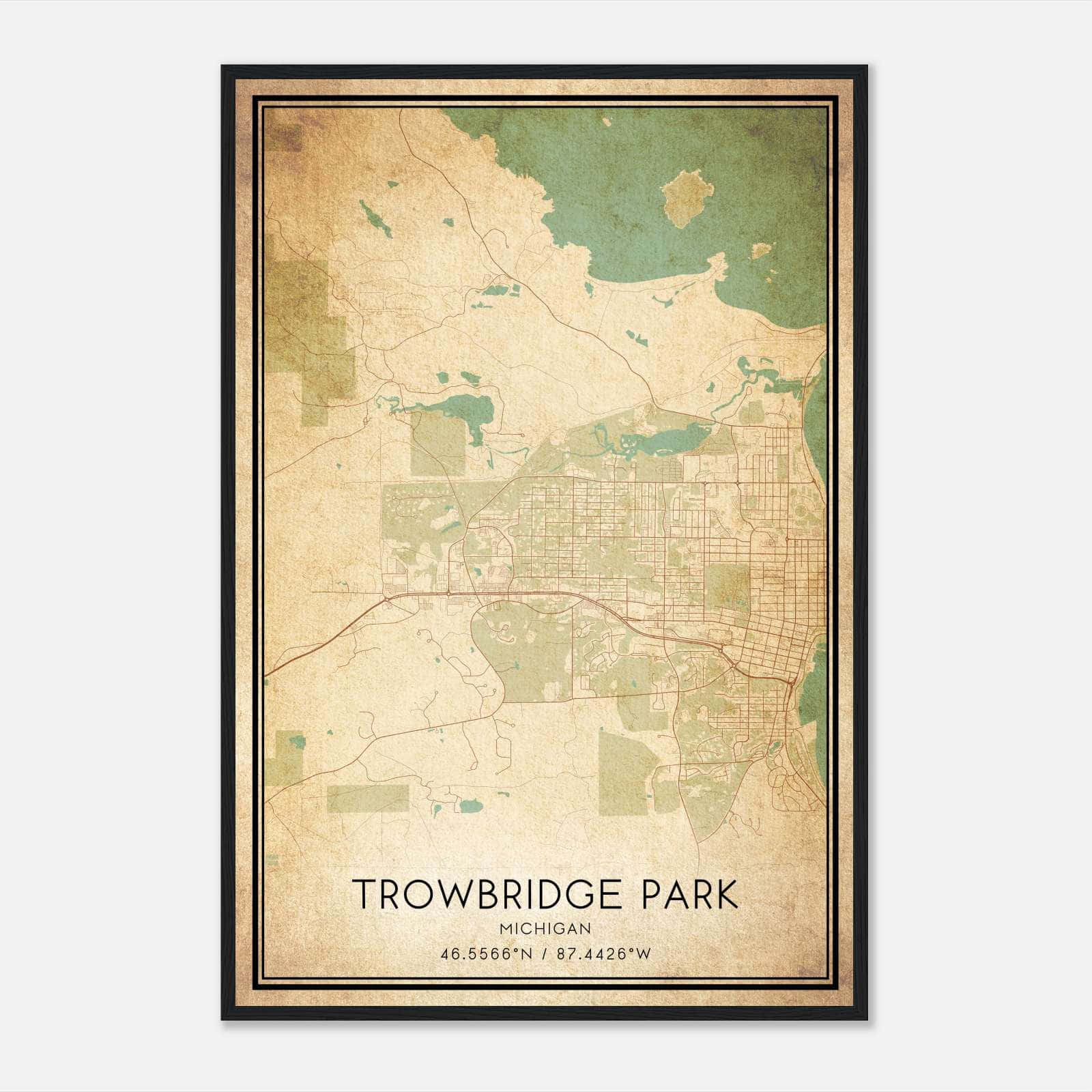 Vintage Trowbridge Park Michigan Map Poster, Trowbridge Park MI City ...