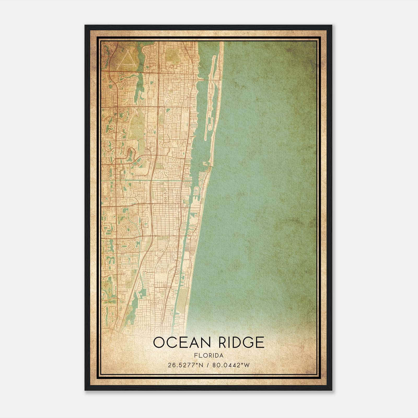 Vintage Ocean Ridge Florida Map Poster, Ocean Ridge FL City Road Wall ...