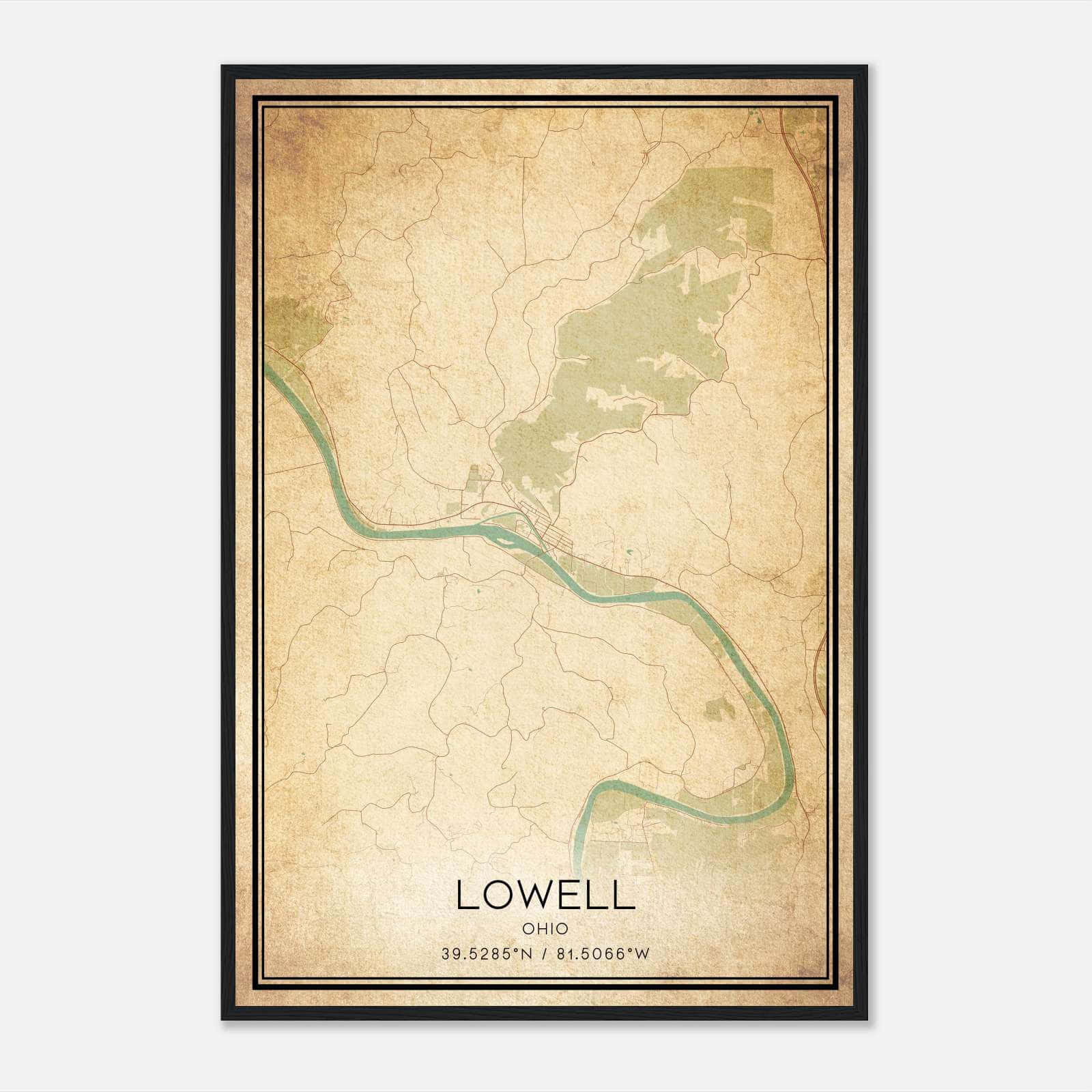 Vintage Lowell Ohio Map Poster, Lowell OH City Road Wall Art Print ...