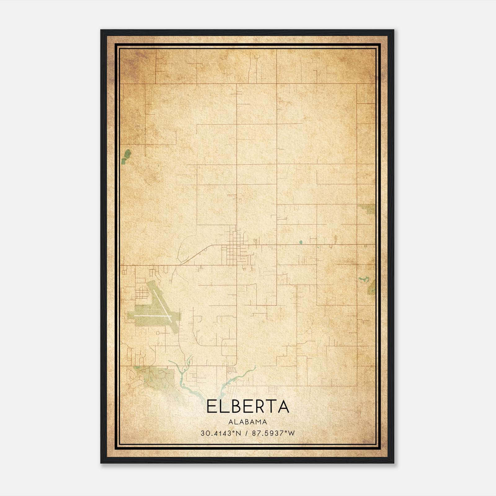 Vintage Elberta Alabama Map Poster, Elberta AL City Road Wall Art Print ...