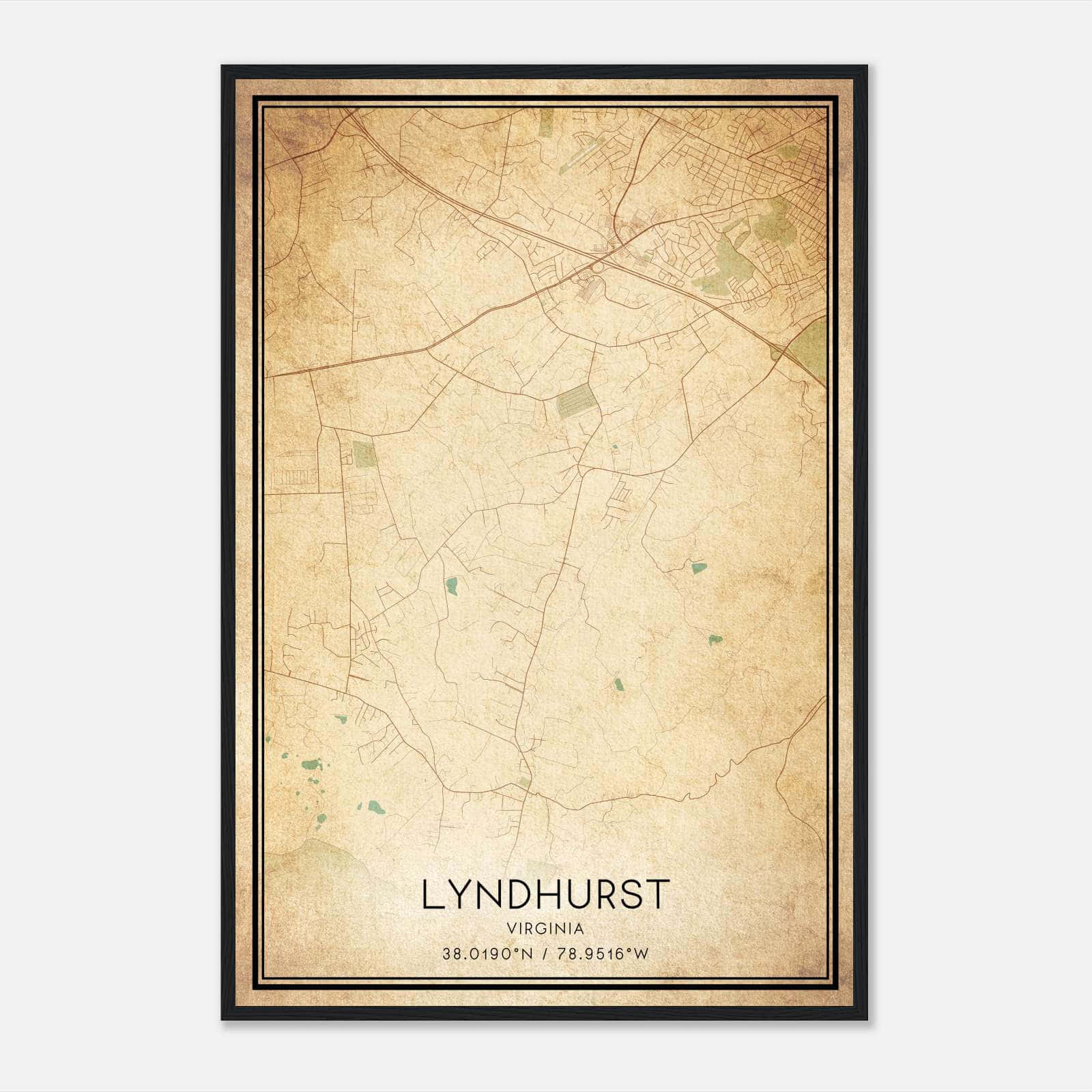 Vintage Lyndhurst Virginia Map Poster, Lyndhurst VA City Road Wall Art ...