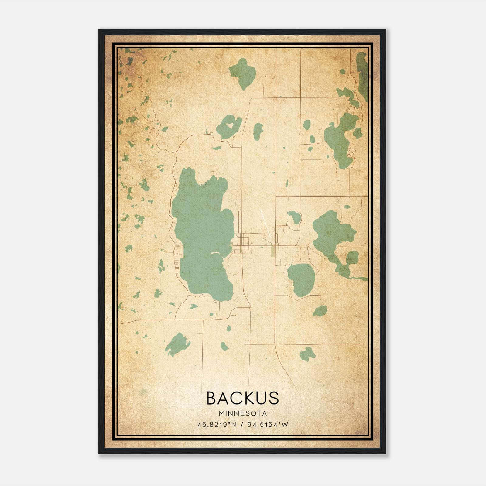 Vintage Backus Minnesota Map Poster, Backus MN City Road Wall Art Print ...