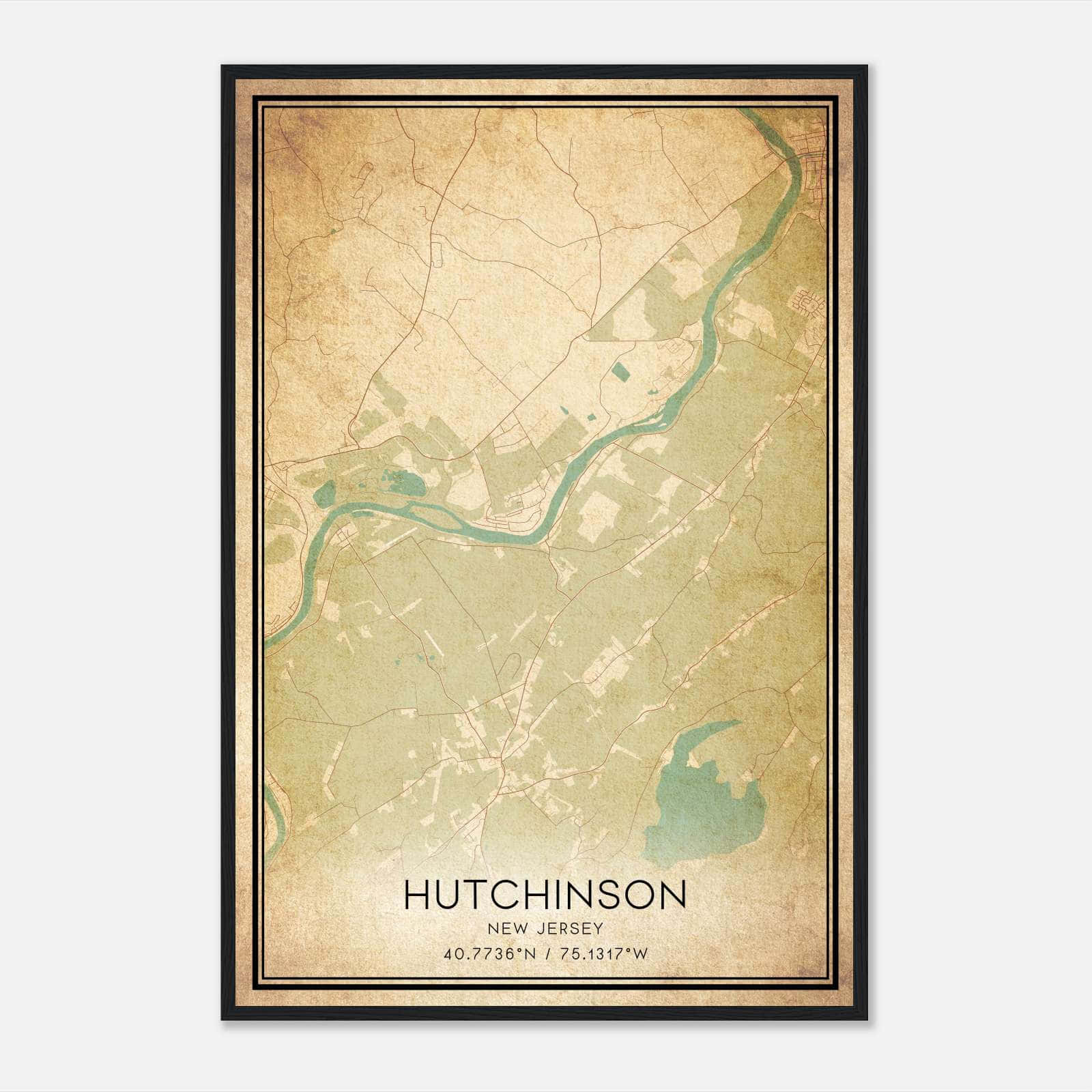 Vintage Hutchinson New Jersey Map Poster, Hutchinson NJ City Road Wall ...