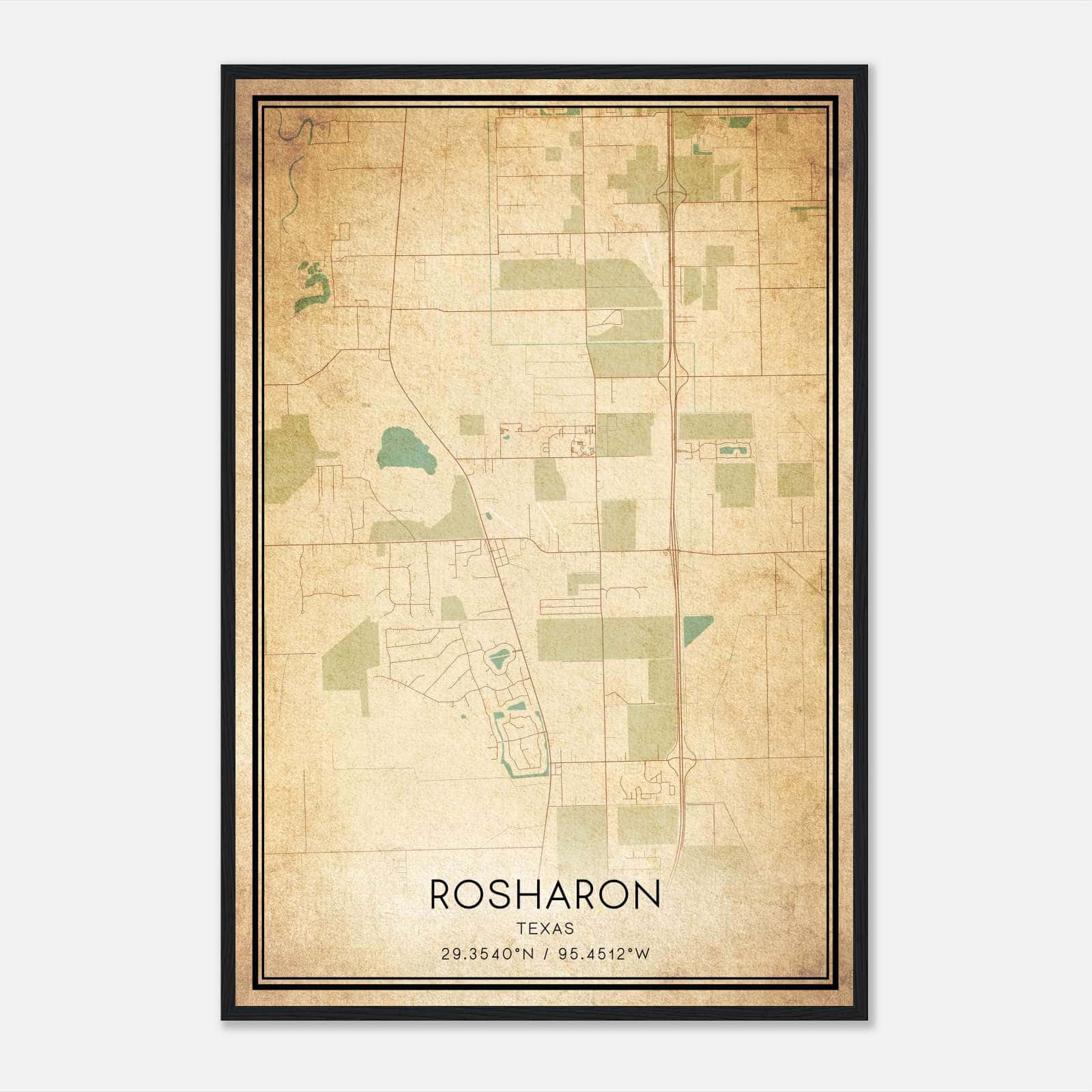 Vintage Rosharon Texas Map Poster, Rosharon TX City Road Wall Art Print ...