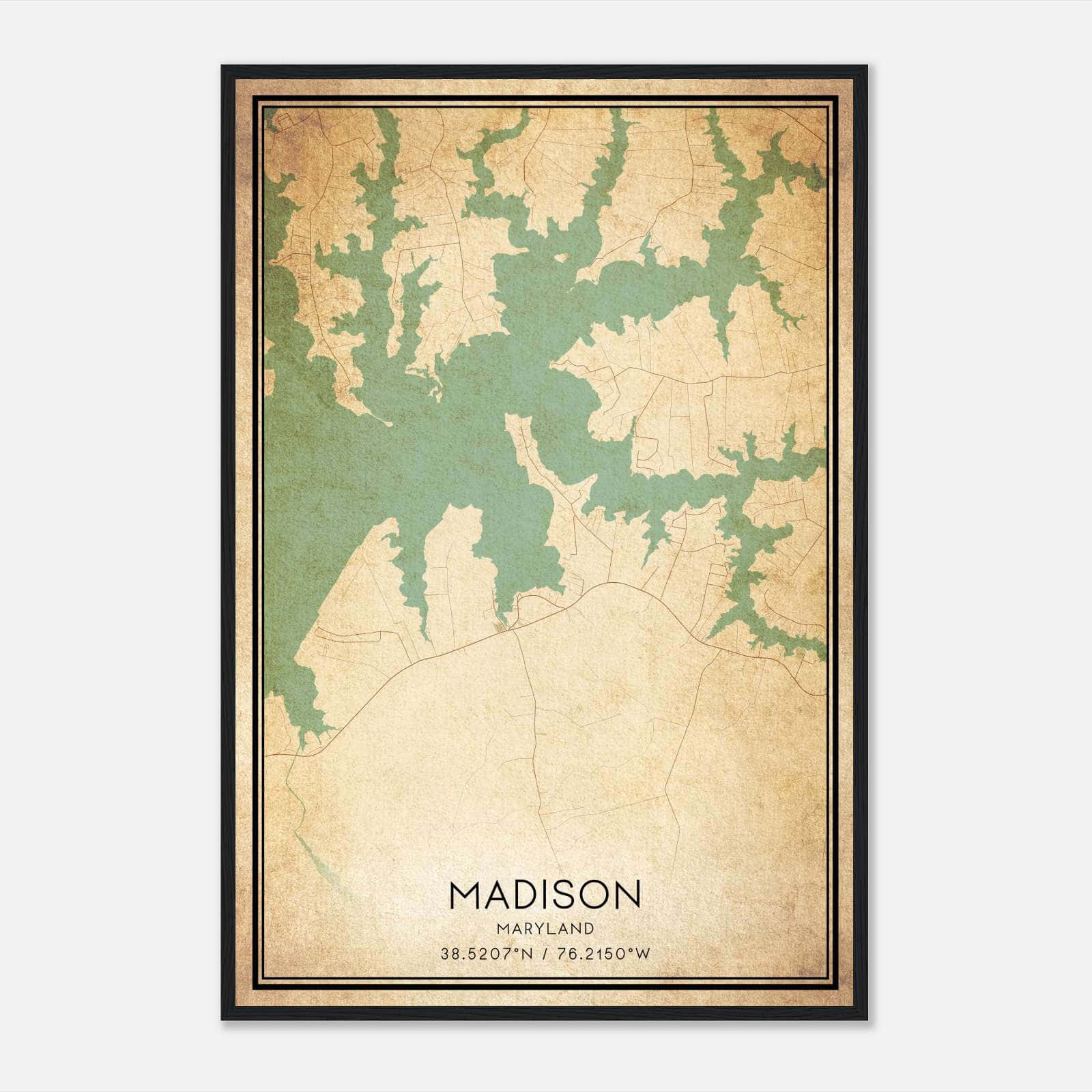 Vintage Madison Maryland Map Poster, Madison MD City Road Wall Art ...