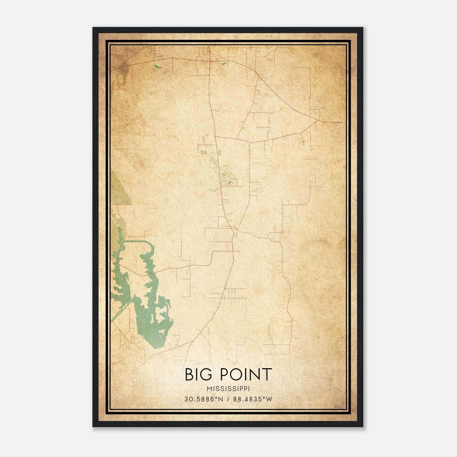 Vintage Big Point Mississippi Map Poster, Big Point MS City Road Wall ...