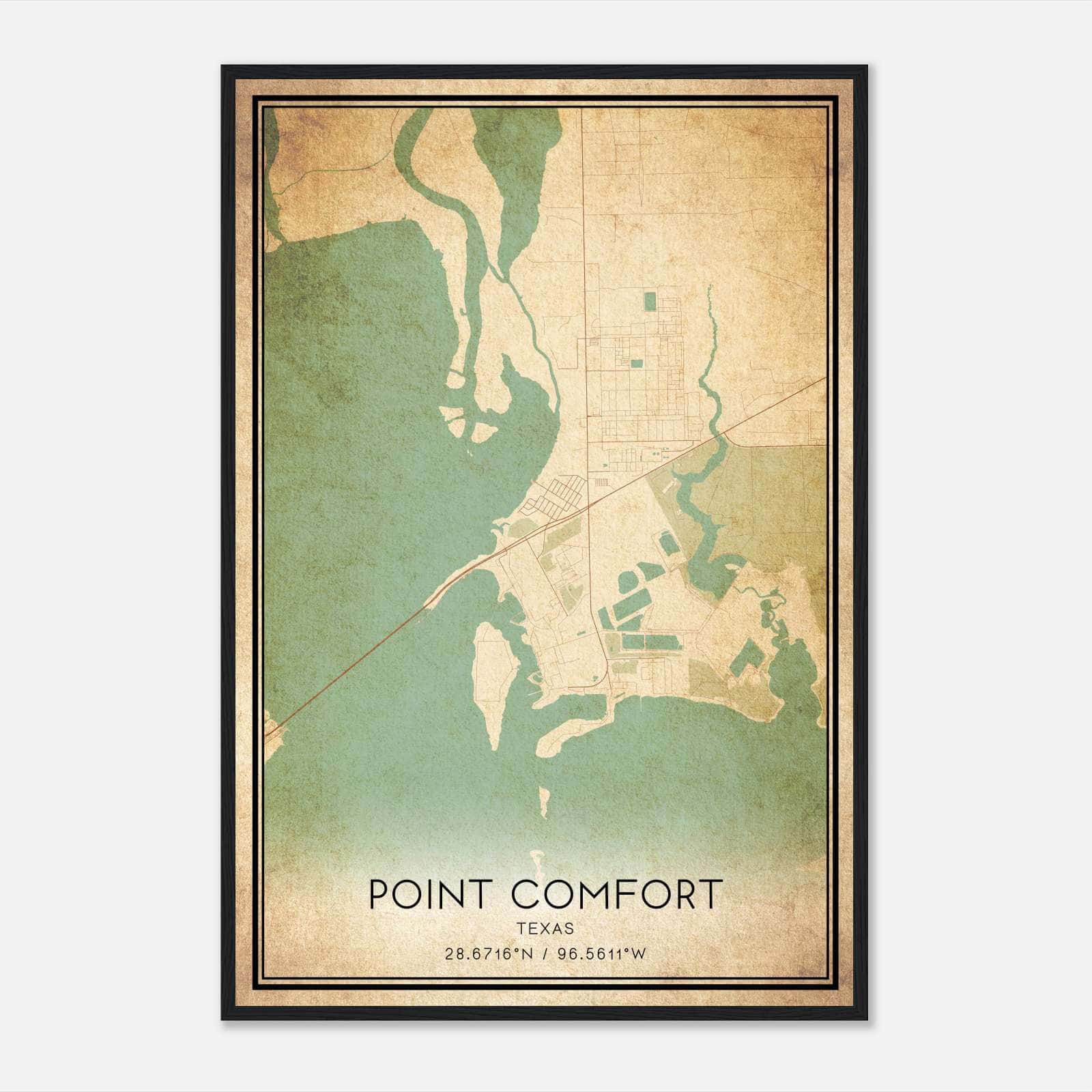 Vintage Point Comfort Texas Map Poster, Point Comfort TX City Road Wall ...