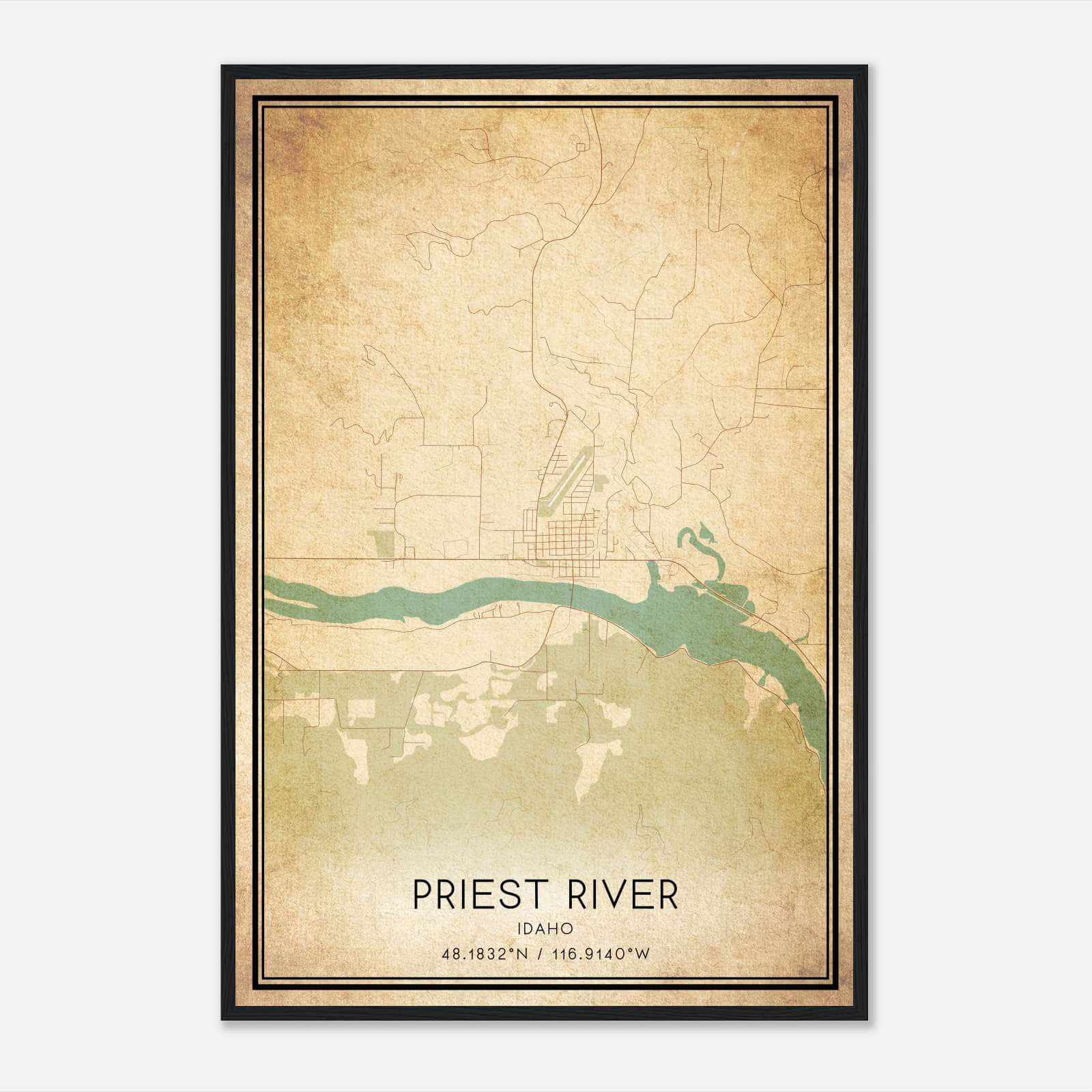 Vintage Priest River Idaho Map Poster, Priest River ID City Road Wall ...