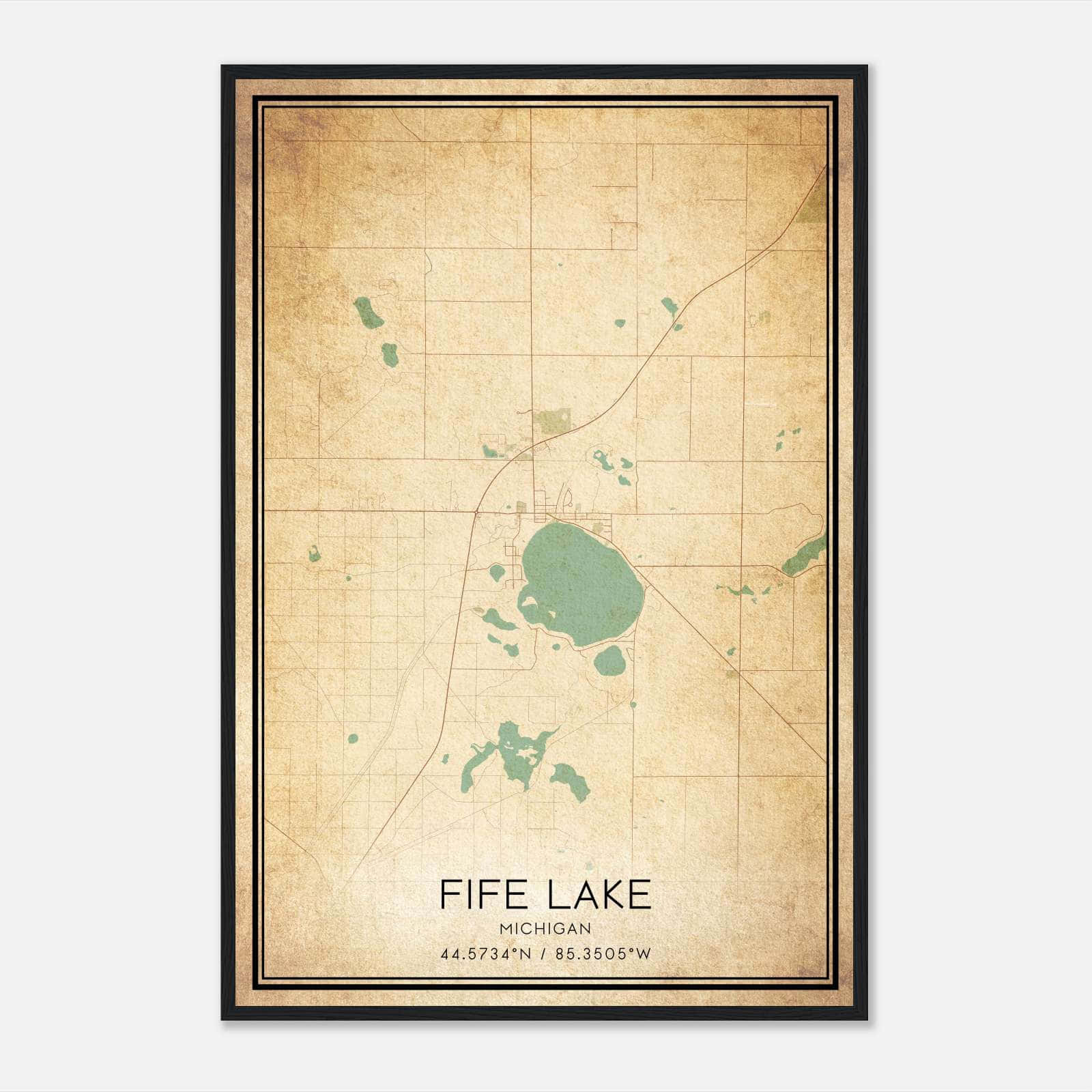 Vintage Fife Lake Michigan Map Poster, Fife Lake MI City Road Wall Art ...