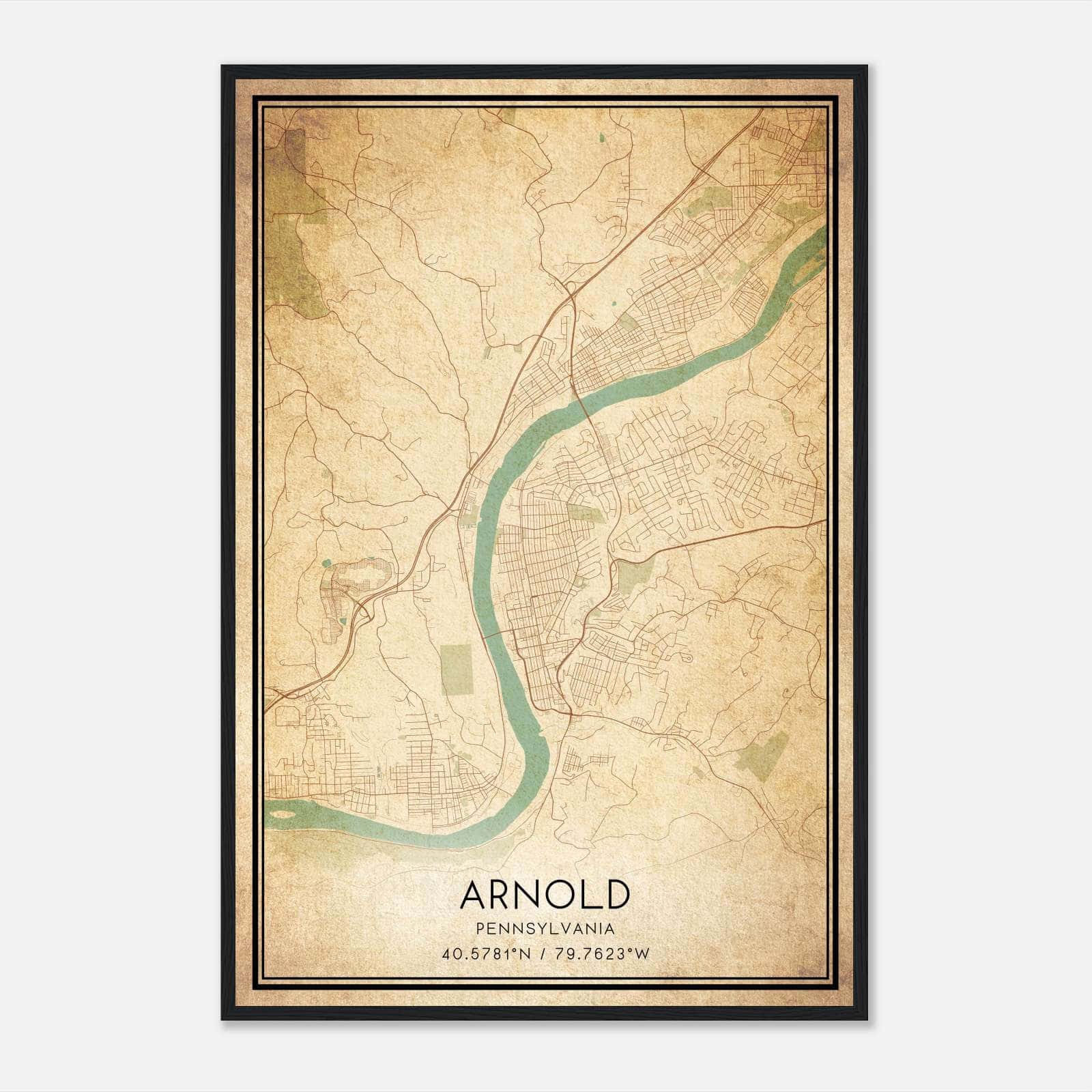 Vintage Arnold Pennsylvania Map Poster, Arnold PA City Road Wall Art ...