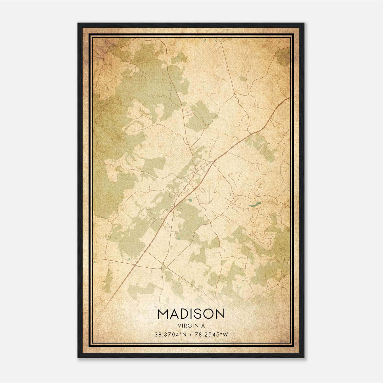 Vintage Madison Virginia Map Poster, Madison VA City Road Wall Art ...