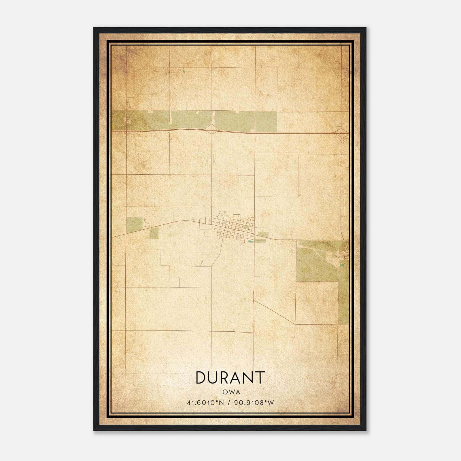 Vintage Durant Iowa Map Poster, Durant IA City Road Wall Art Print ...