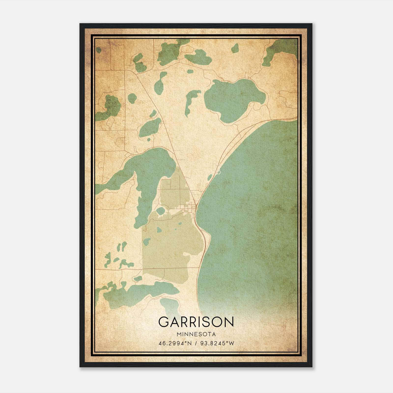 Vintage Garrison Minnesota Map Poster, Garrison MN City Road Wall Art ...
