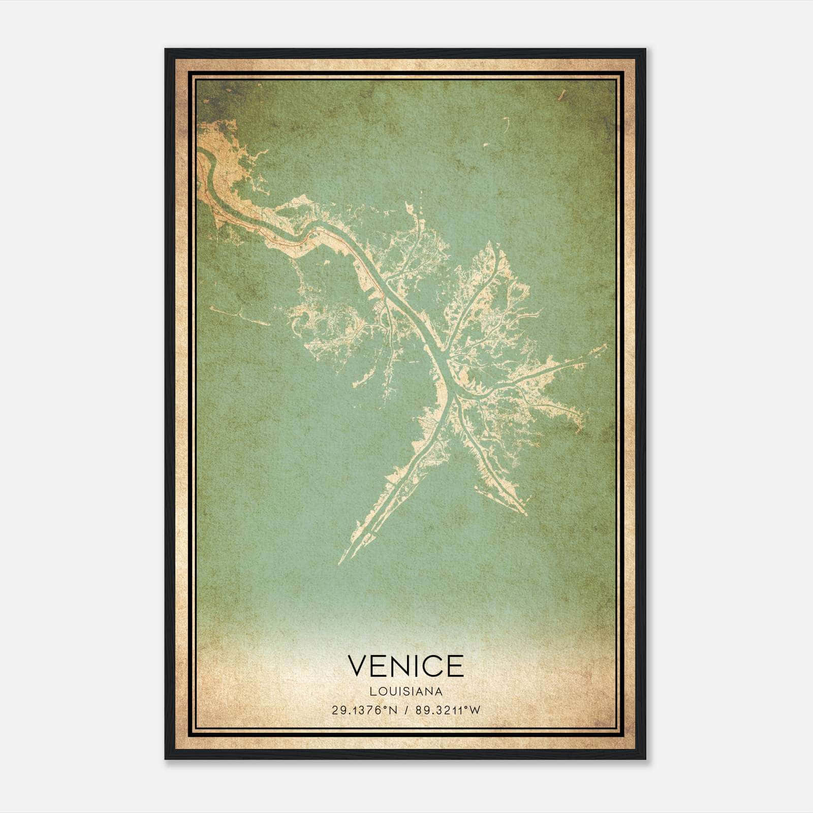 Vintage Venice Louisiana Map Poster, Venice LA City Road Wall Art Print ...
