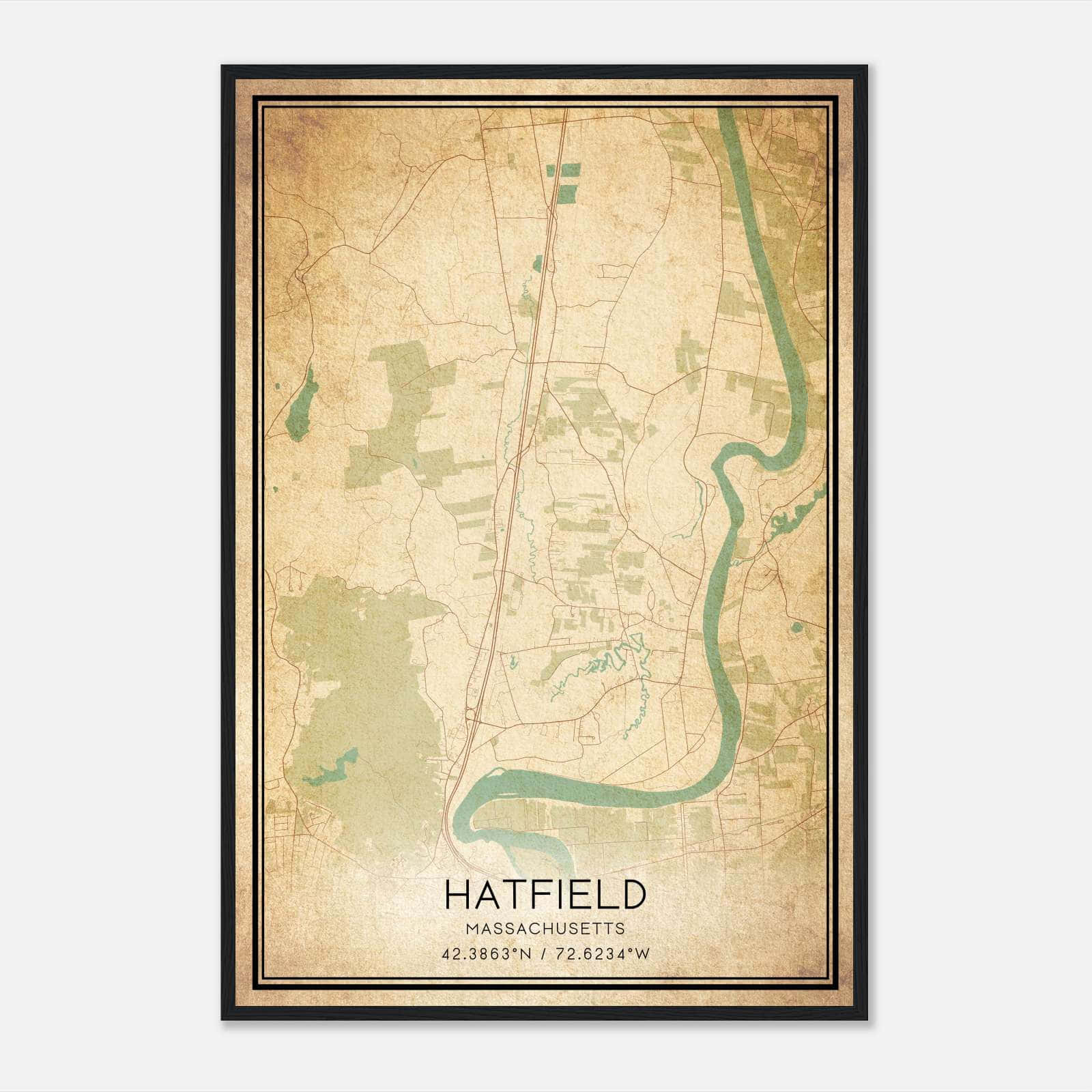 Vintage Hatfield Massachusetts Map Poster, Hatfield MA City Road Wall ...