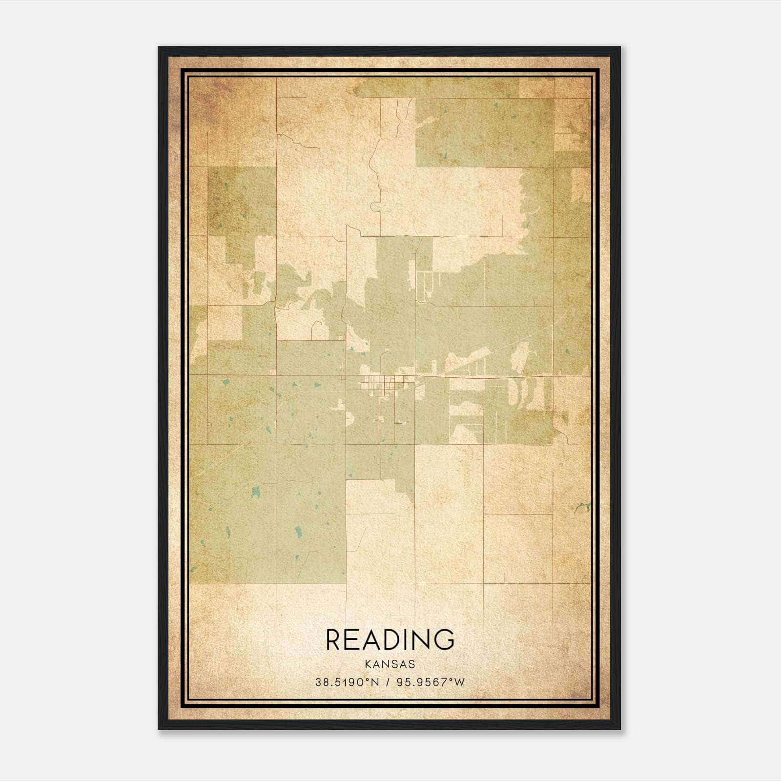Vintage Reading Kansas Map Poster, Reading KS City Road Wall Art Print ...