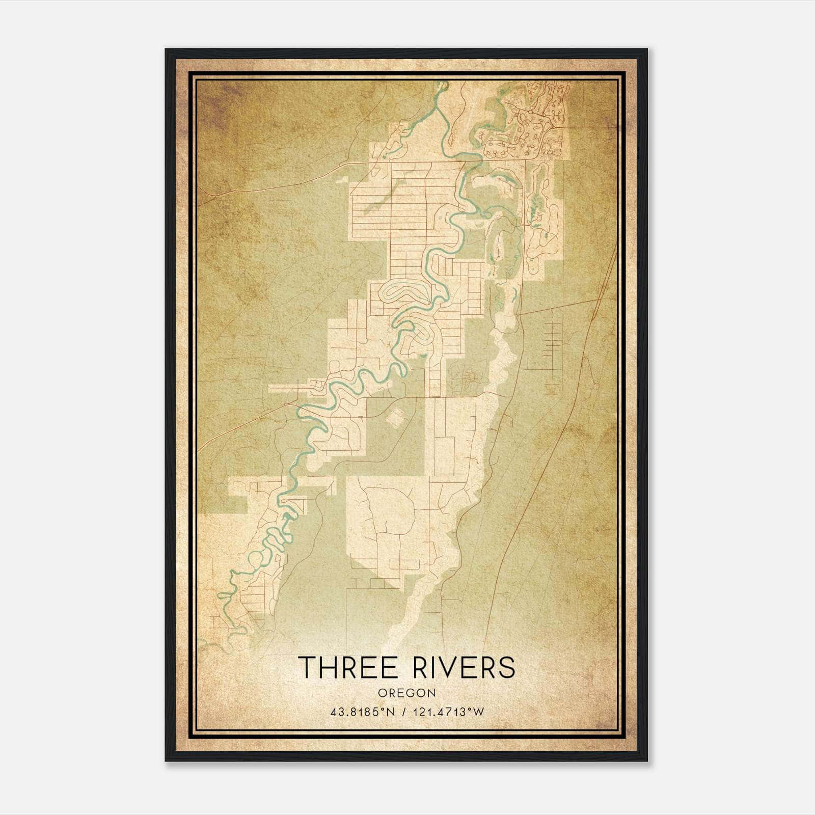 Vintage Three Rivers Oregon Map Poster, Three Rivers OR City Road Wall ...
