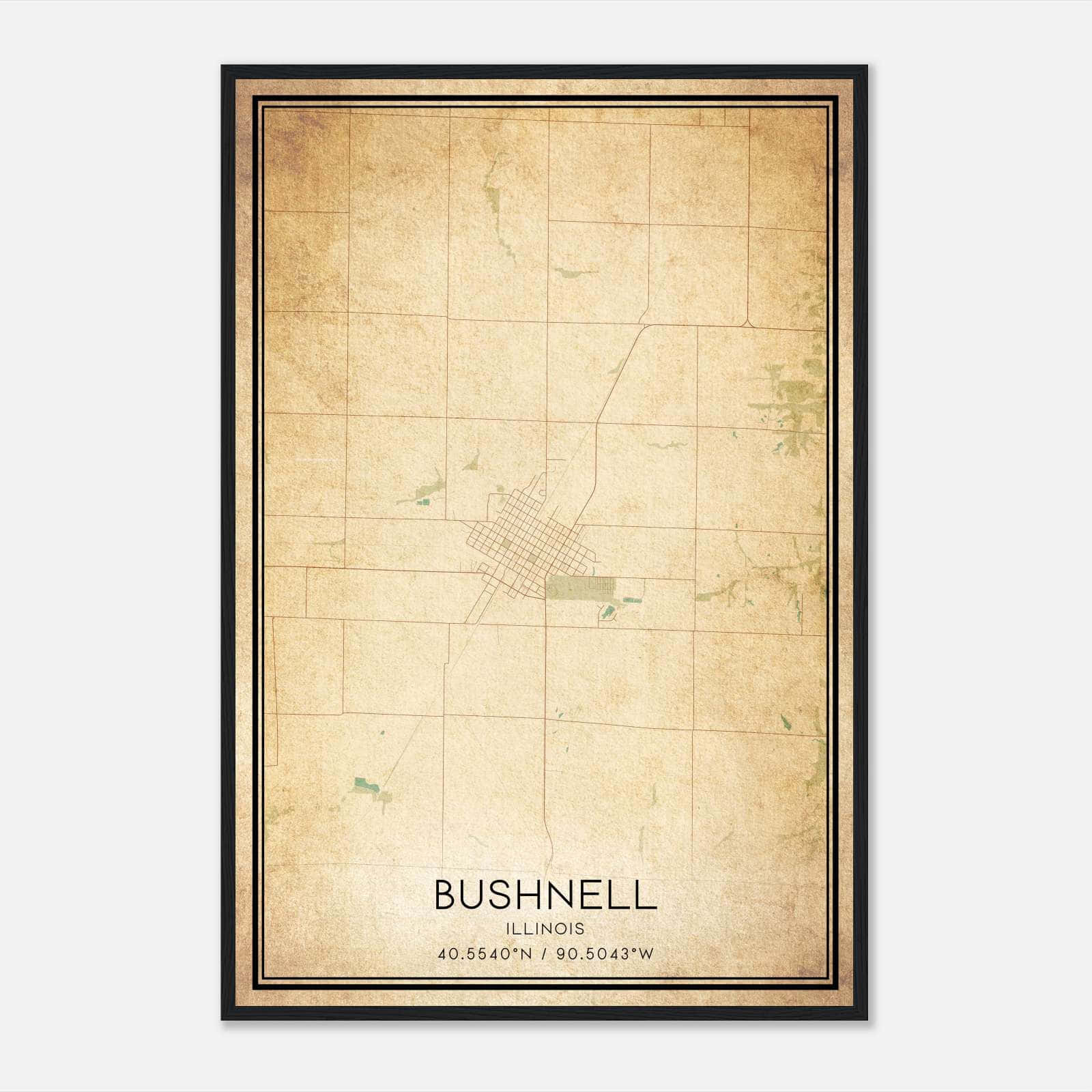 Vintage Bushnell Illinois Map Poster, Bushnell IL City Road Wall Art ...