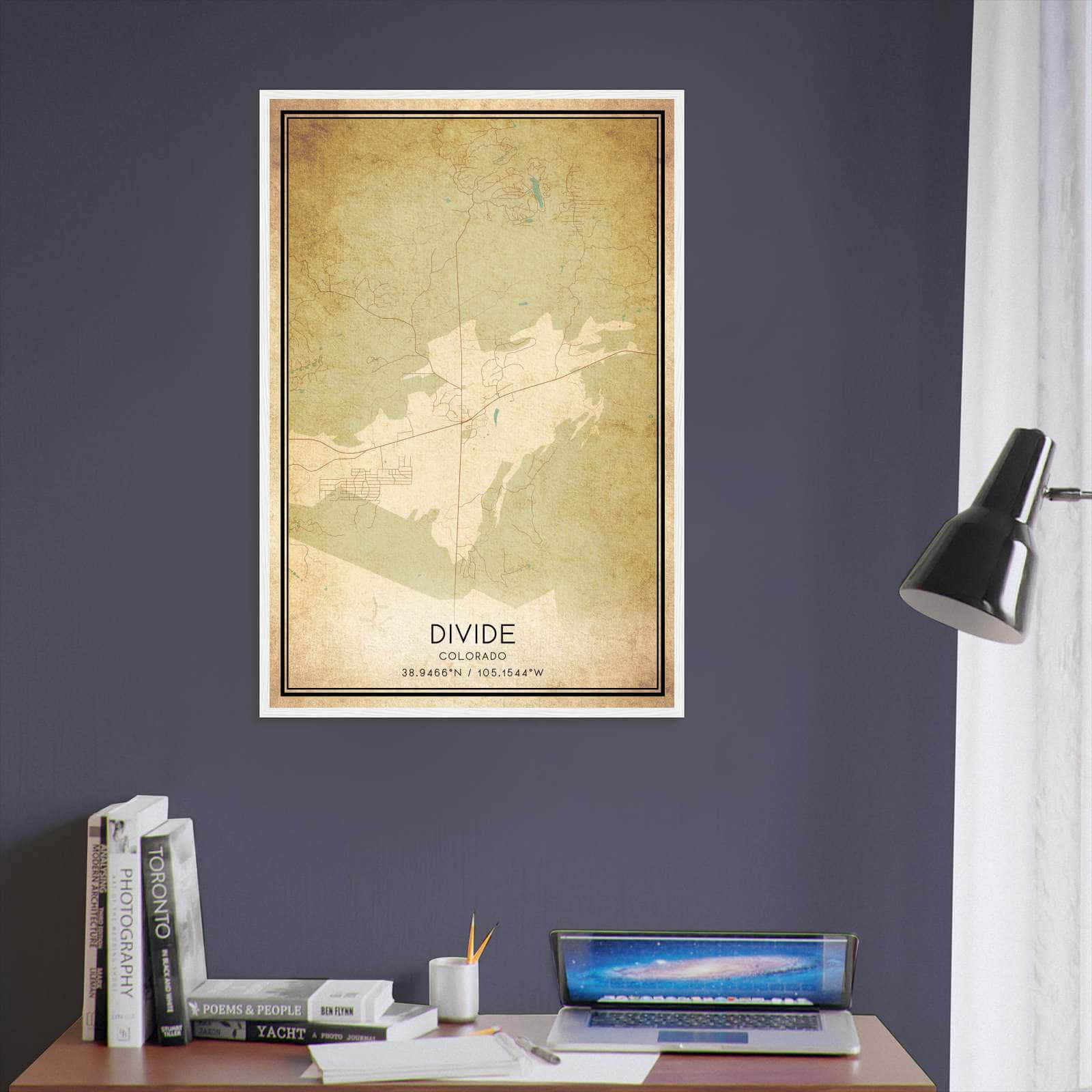Vintage Divide Colorado Map Poster, Divide CO City Road Wall Art Print ...