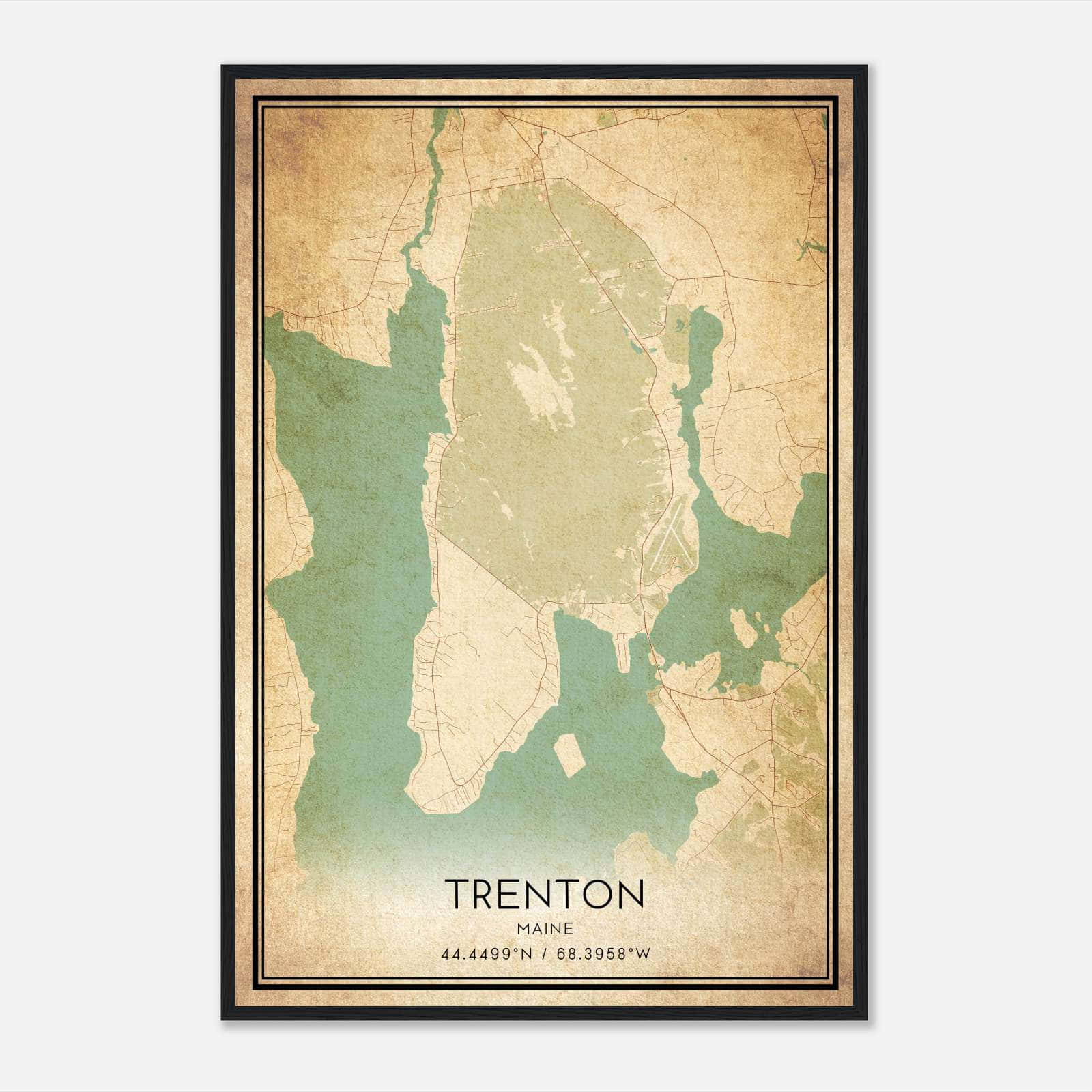 Vintage Trenton Maine Map Poster, Trenton ME City Road Wall Art Print ...