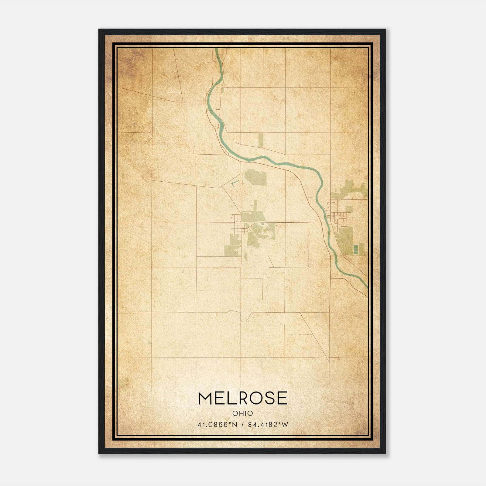 Vintage Melrose Ohio Map Poster, Melrose OH City Road Wall Art Print ...