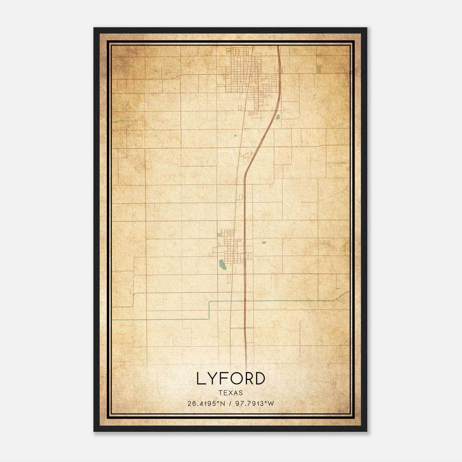 Vintage Lyford Texas Map Poster, Lyford TX City Road Wall Art Print ...