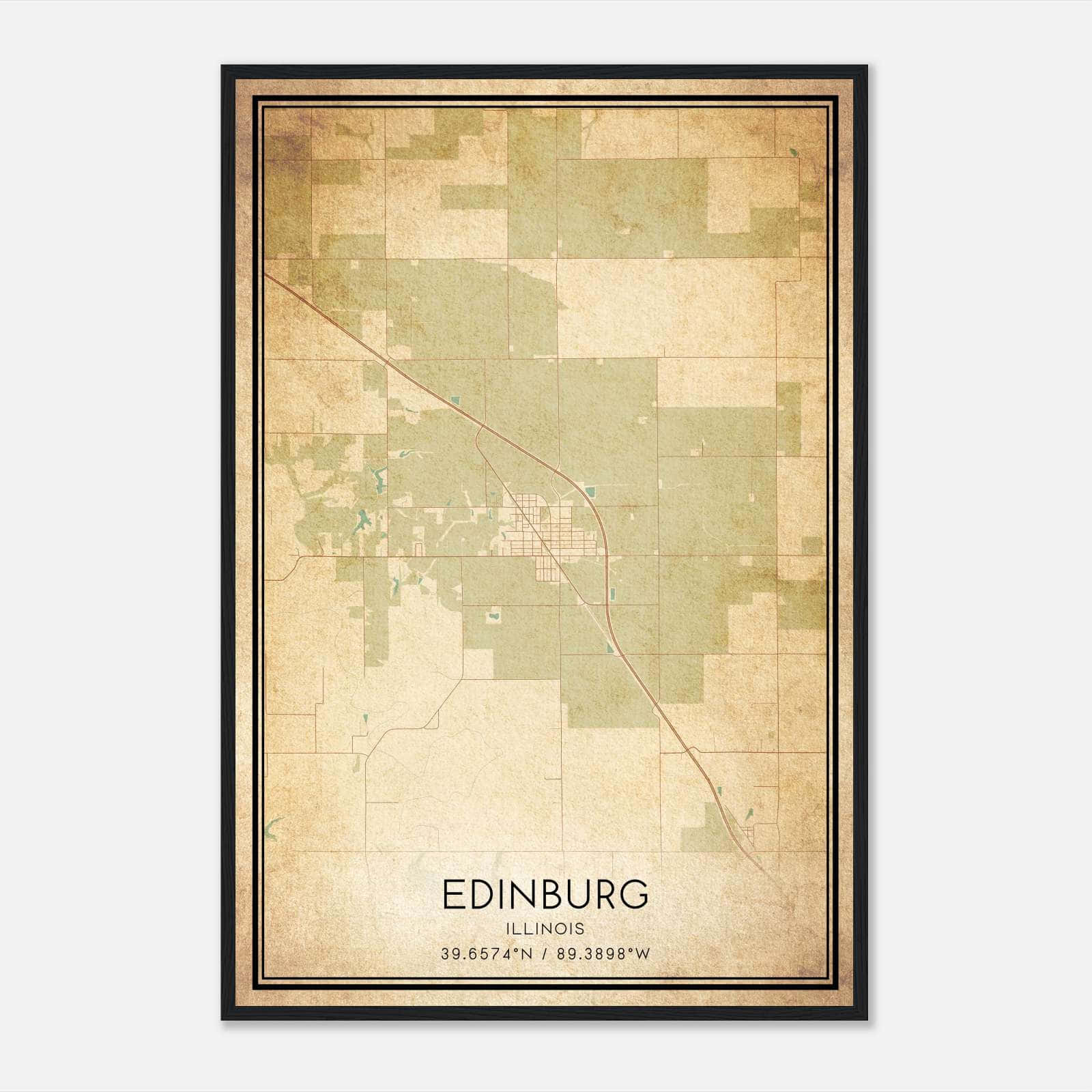 Vintage Edinburg Illinois Map Poster, Edinburg IL City Road Wall Art ...